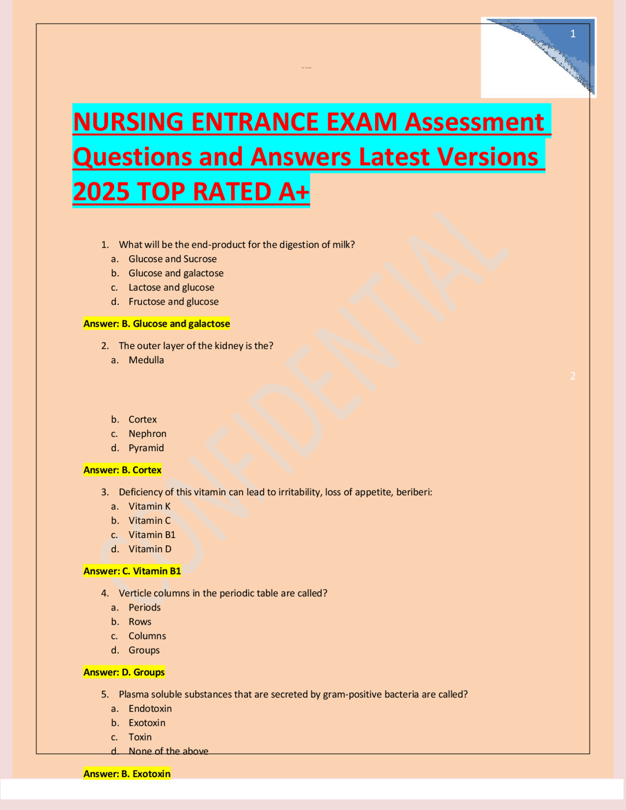 NURSING ENTRANCE EXAM Assessment Questions and Answers Latest Versions ...