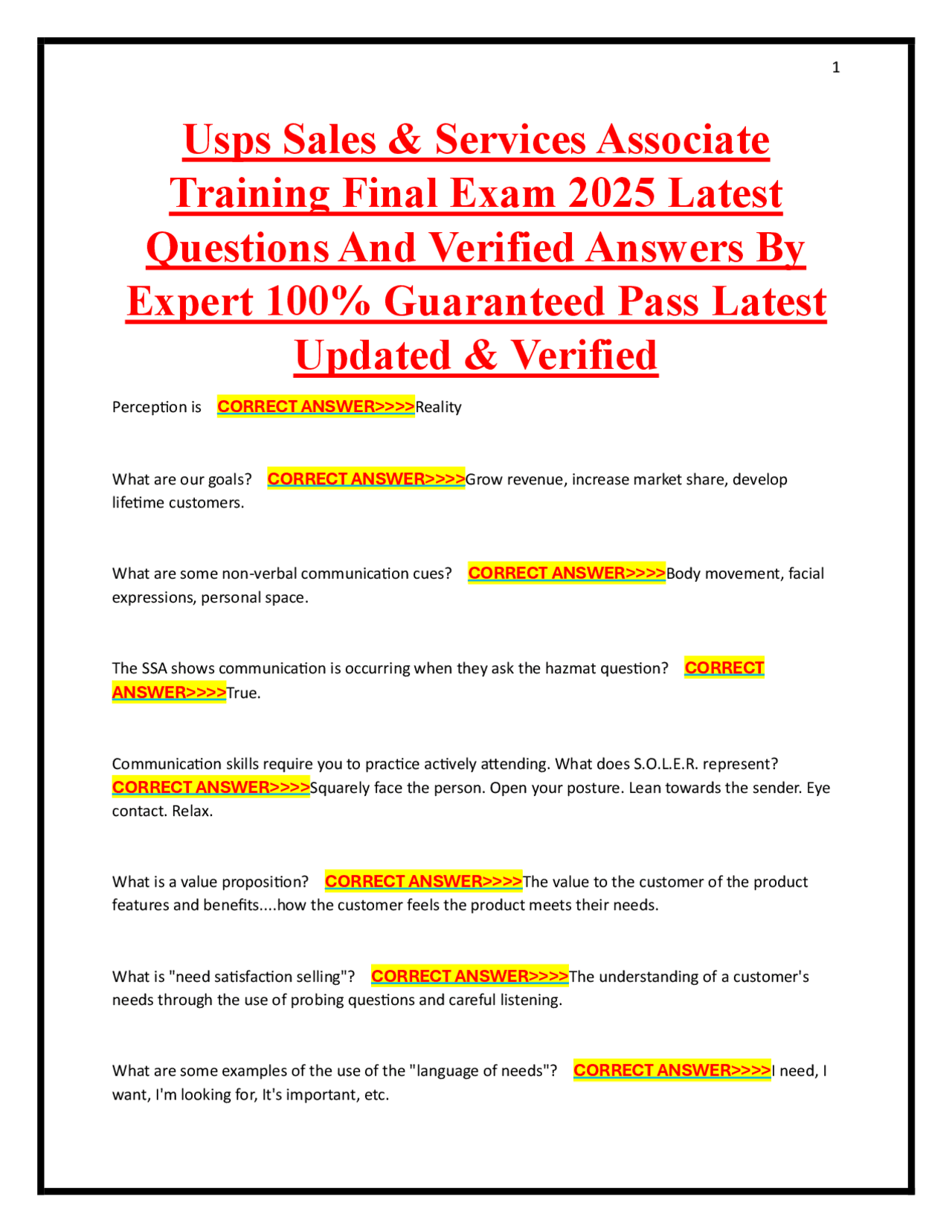 Usps Sales & Services Associate Training Final Exam 2025: Questions And ...