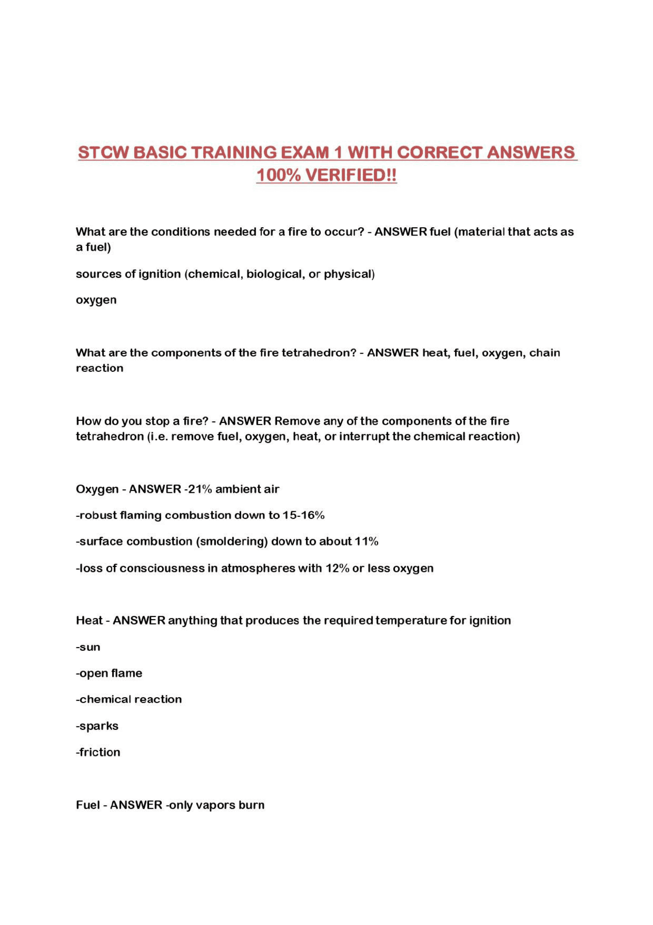 STCW BASIC TRAINING EXAM 1 WITH CORRECT ANSWERS 100% VERIFIED!! | Exams ...