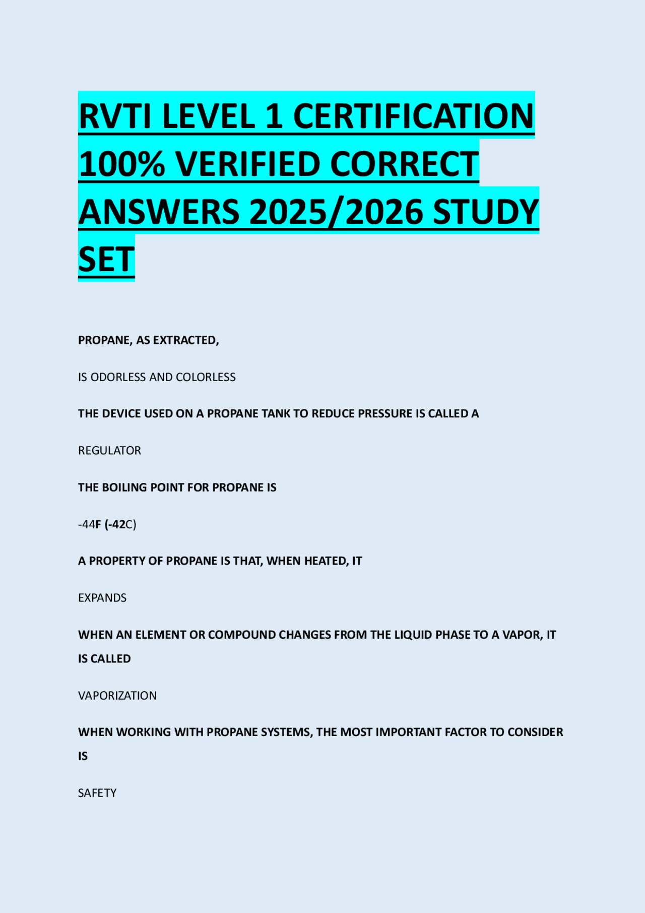 RVTI LEVEL 1 CERTIFICATION 100% VERIFIED CORRECT ANSWERS 2025/2026 ...