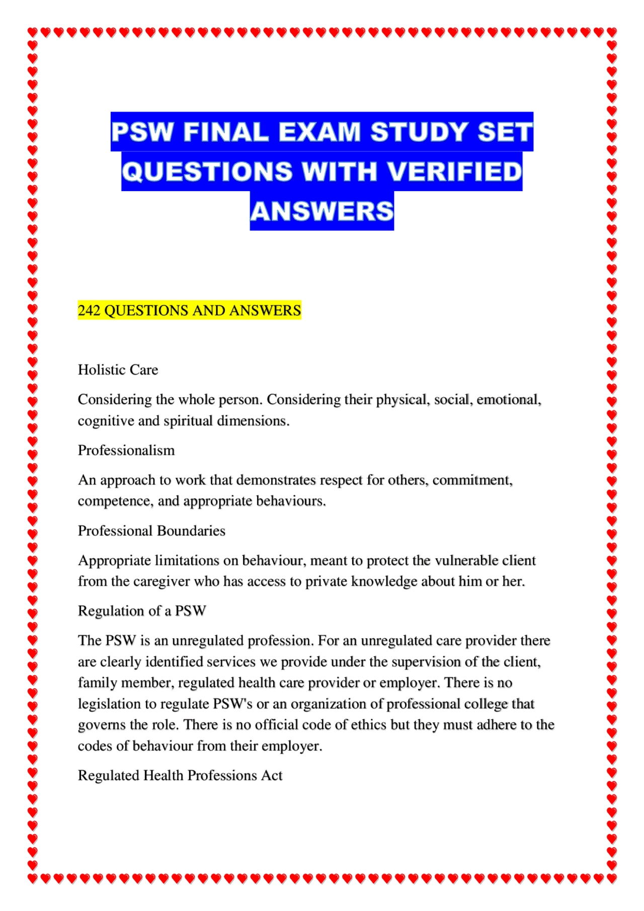 PSW FINAL EXAM STUDY SET QUESTIONS WITH VERIFIED ANSWERS | Exams ...