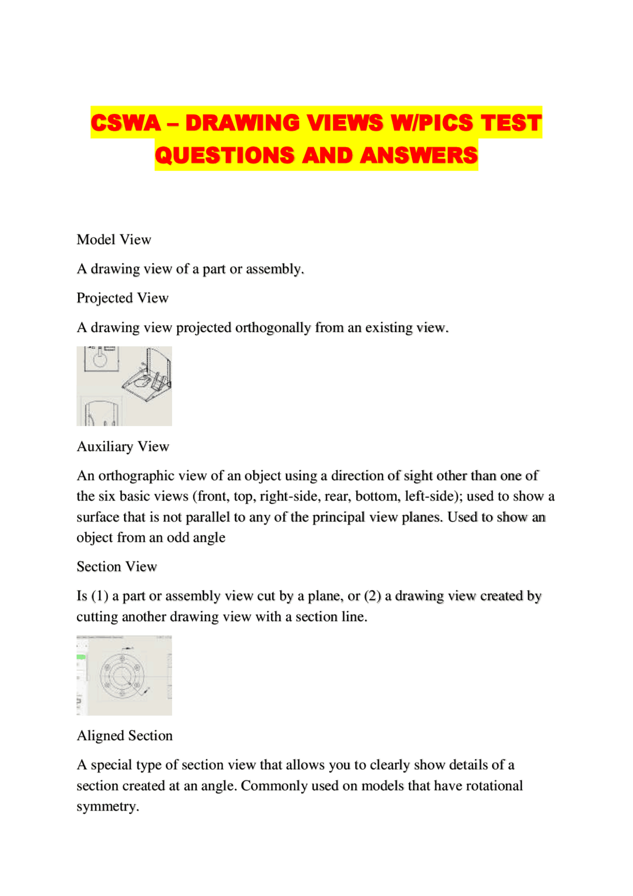 CSWA – DRAWING VIEWS W-PICS TEST QUESTIONS AND ANSWERS | Exams ...
