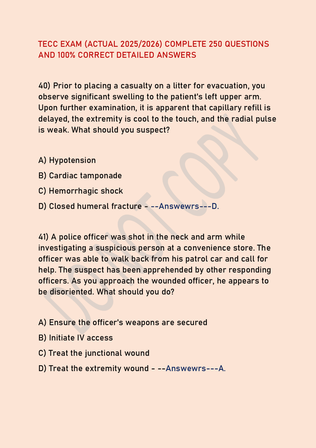 TECC EXAM (ACTUAL 2025/2026) COMPLETE 250 QUESTIONS AND 100% CORRECT ...