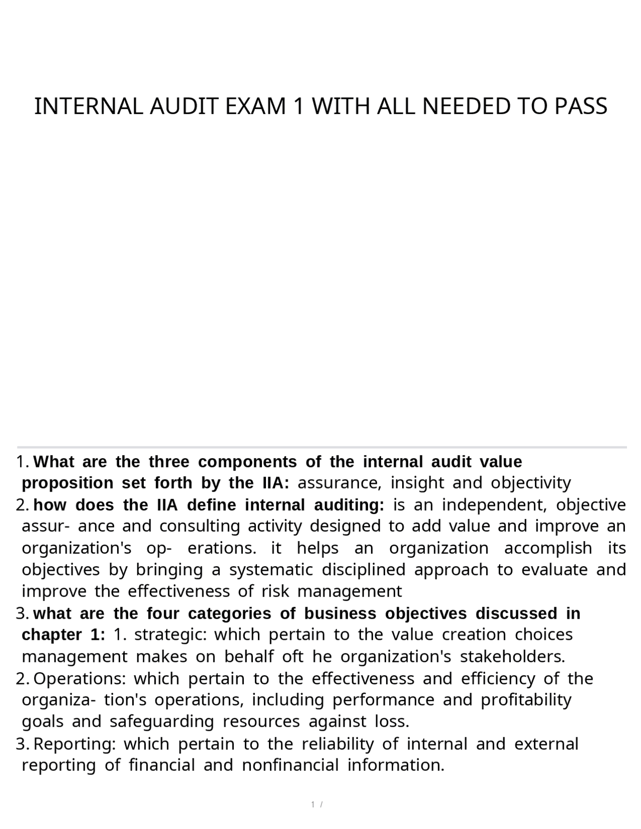 Internal audit Exam 1 with all needed to pass | Exams Advanced ...