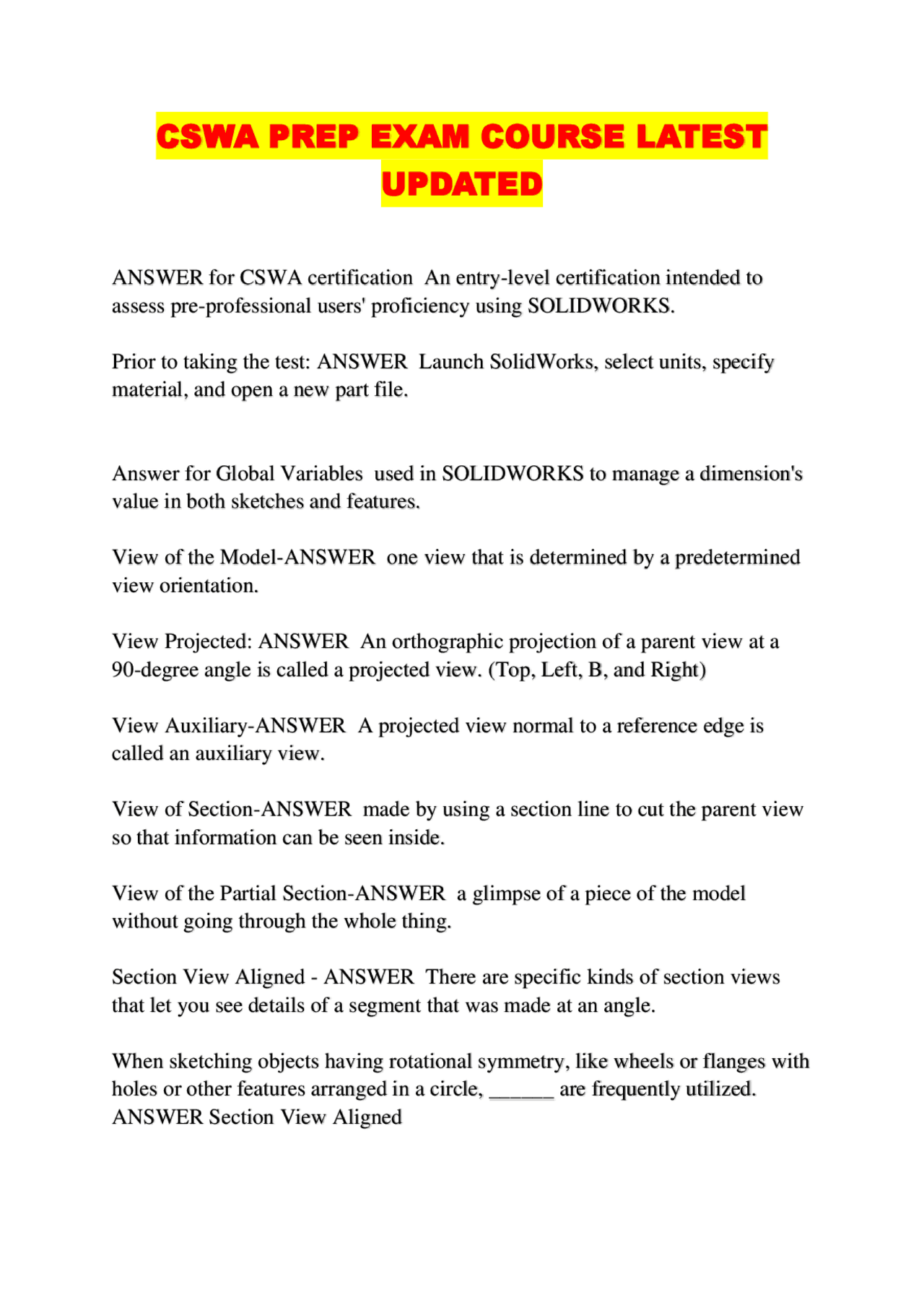 CSWA Prep Exam Course: SOLIDWORKS View Types and Applications | Exams ...