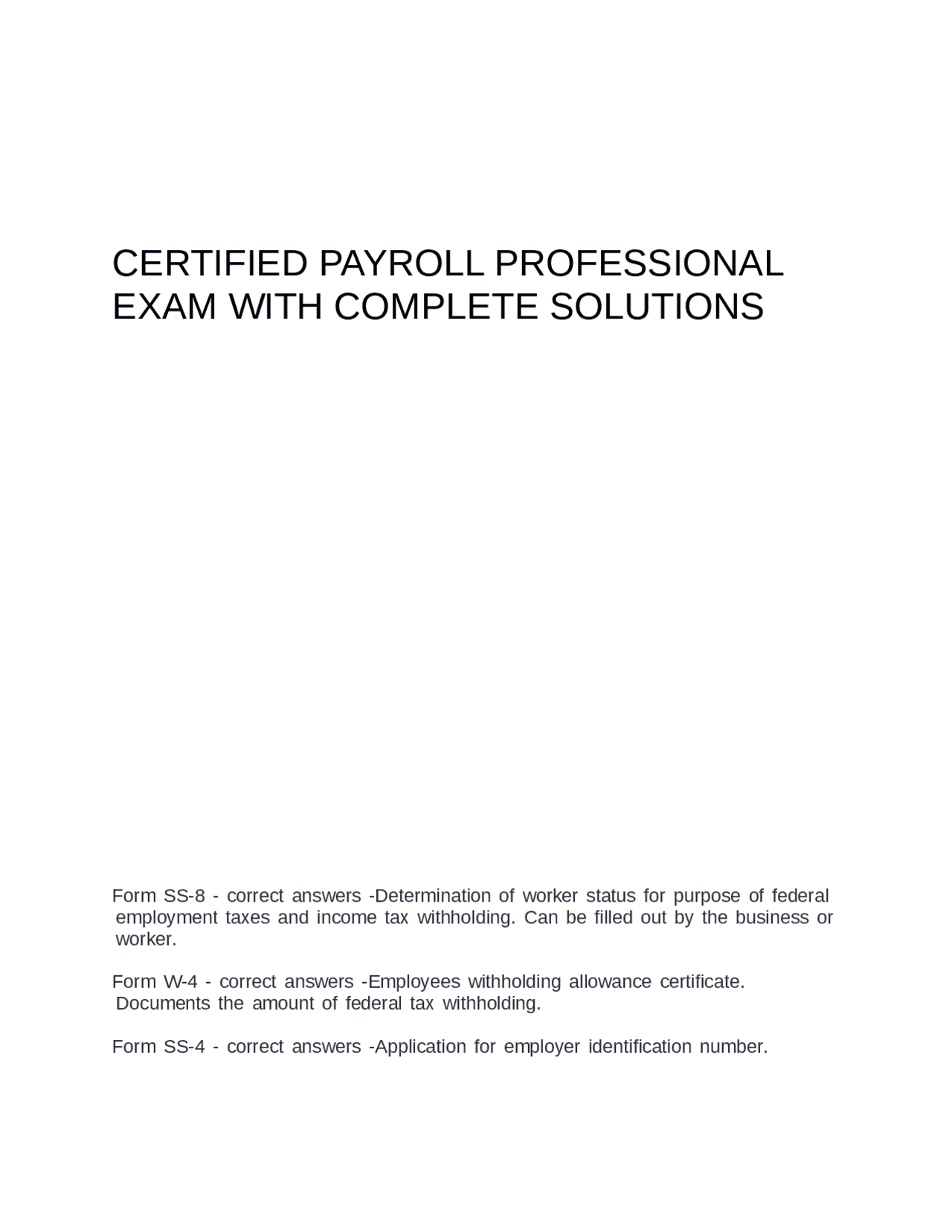 CERTIFIED PAYROLL PROFESSIONAL EXAM WITH COMPLETE SOLUTIONS | Exams ...