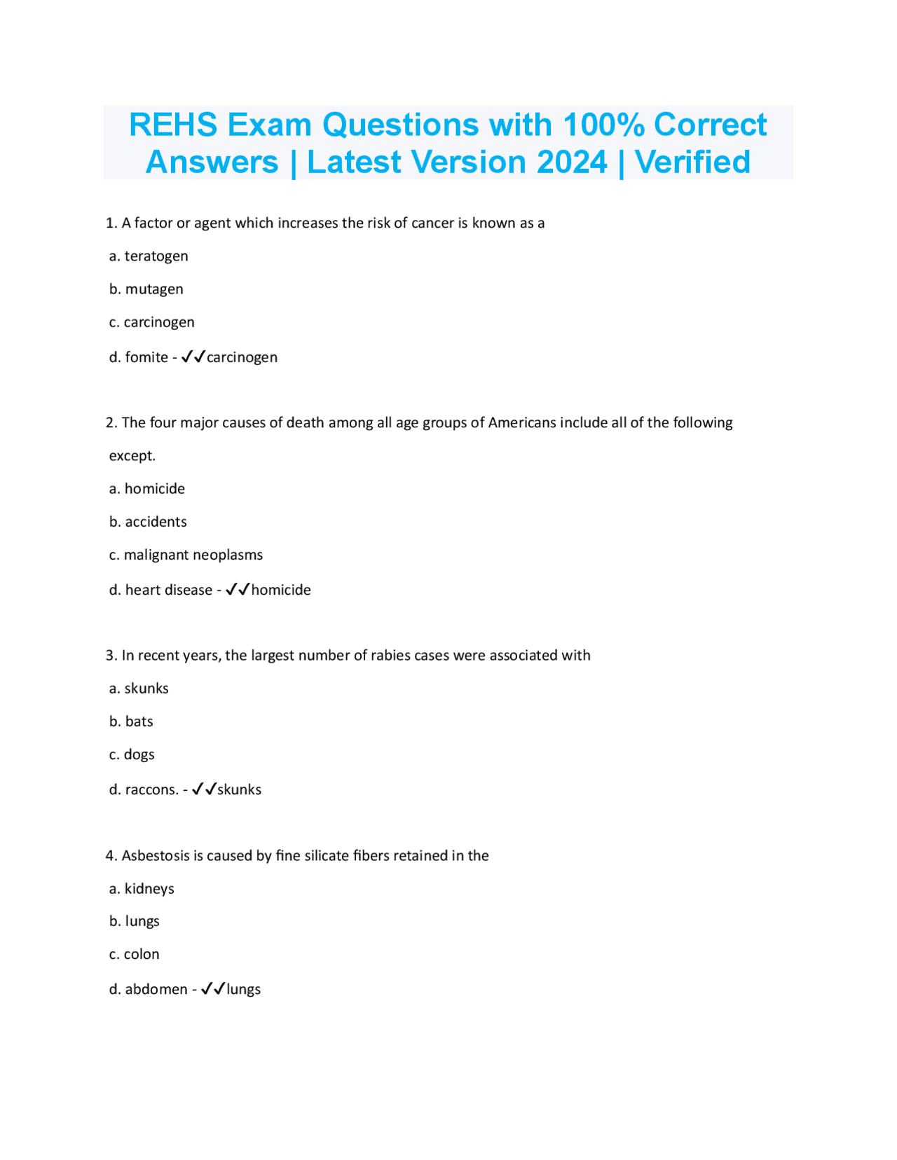 REHS Exam Questions with 100% Correct Answers | Latest Version 2024 ...