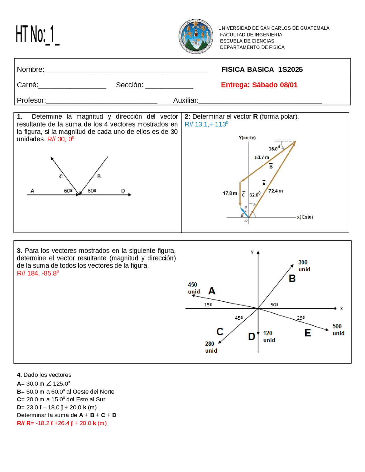 Fisica basica hoja de trabajo 1 | Cheat Sheet Mathematics | Docsity