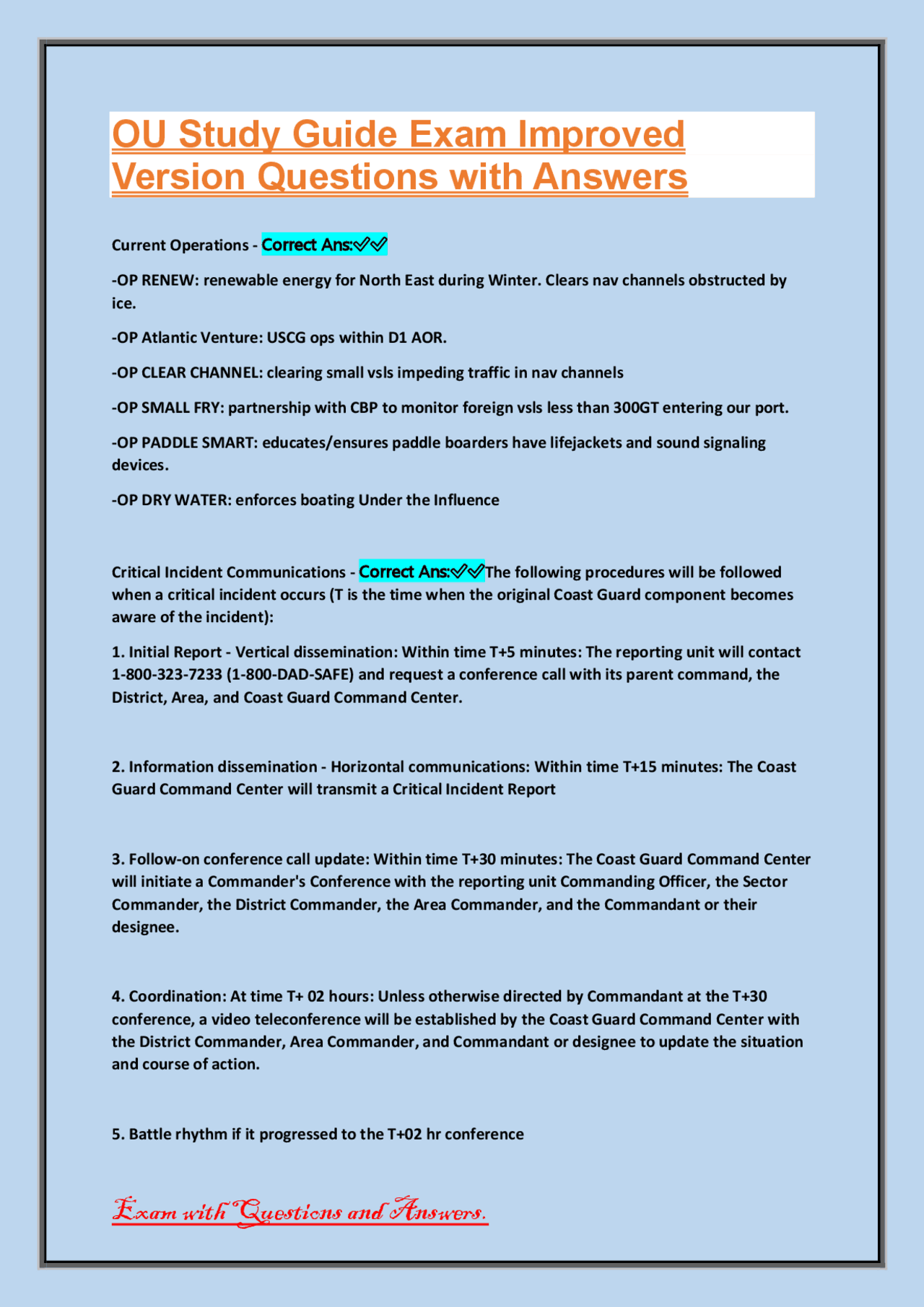 OU Study Guide Exam Improved Version Questions with Answers | Exams ...