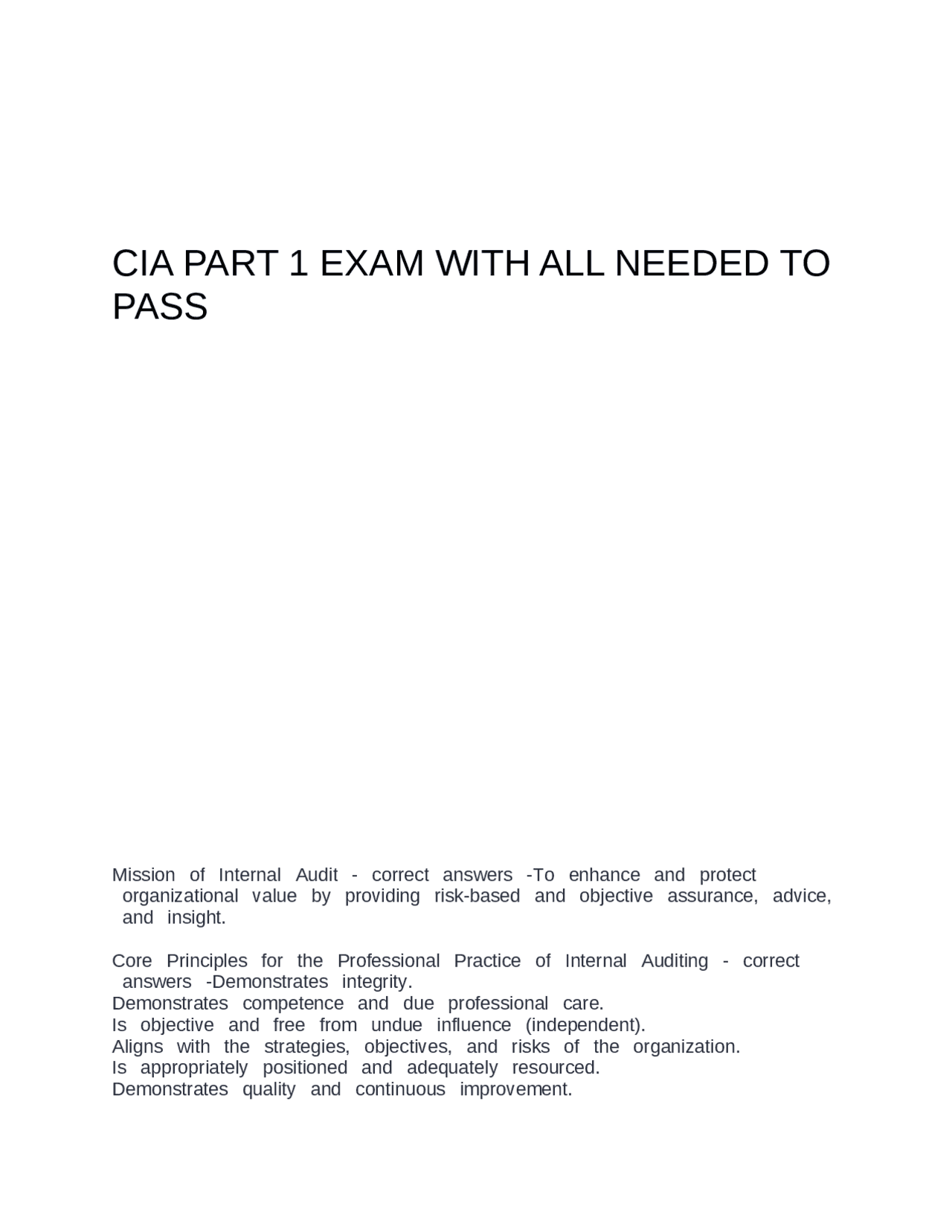 CIA PART 1 EXAM WITH ALL NEEDED TO PASS | Exams Advanced Education ...