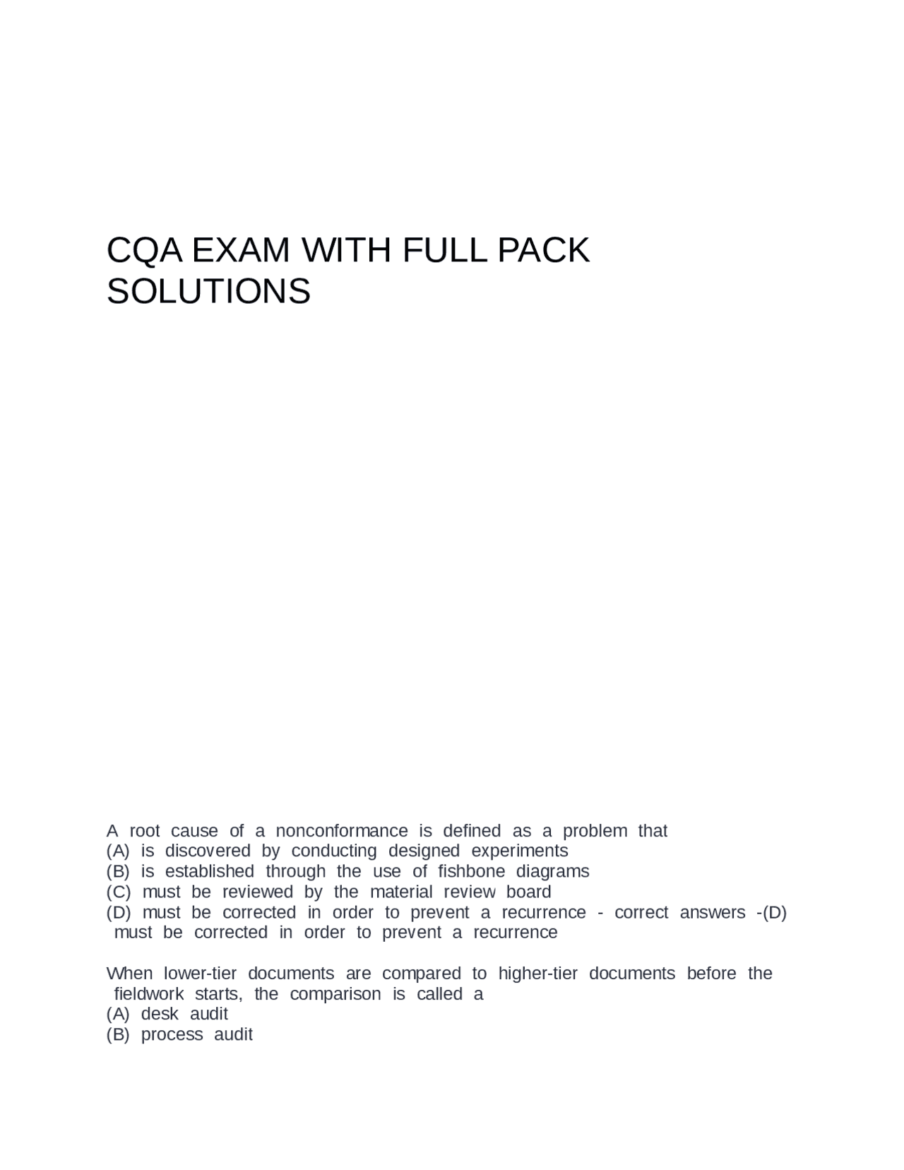 CQA Exam with full pack solutions | Exams Advanced Education | Docsity
