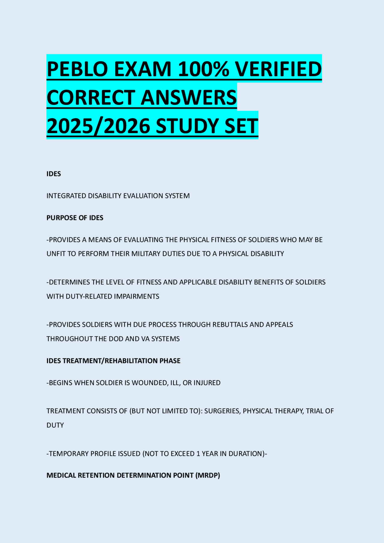 PEBLO EXAM 100% VERIFIED CORRECT ANSWERS 2025/2026 STUDY SET | Exams ...