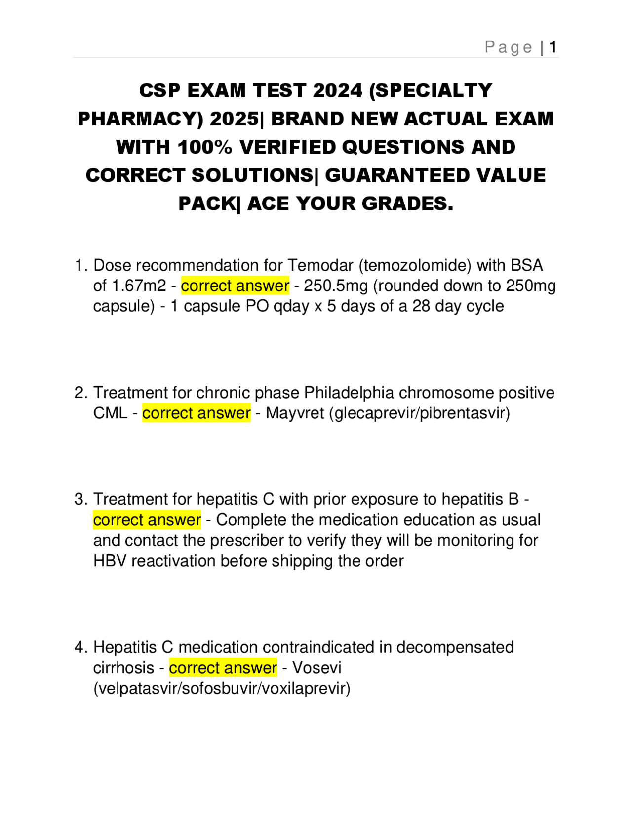 CSP Exam Test 2024 (Specialty Pharmacy) 2025: Questions and Answers ...