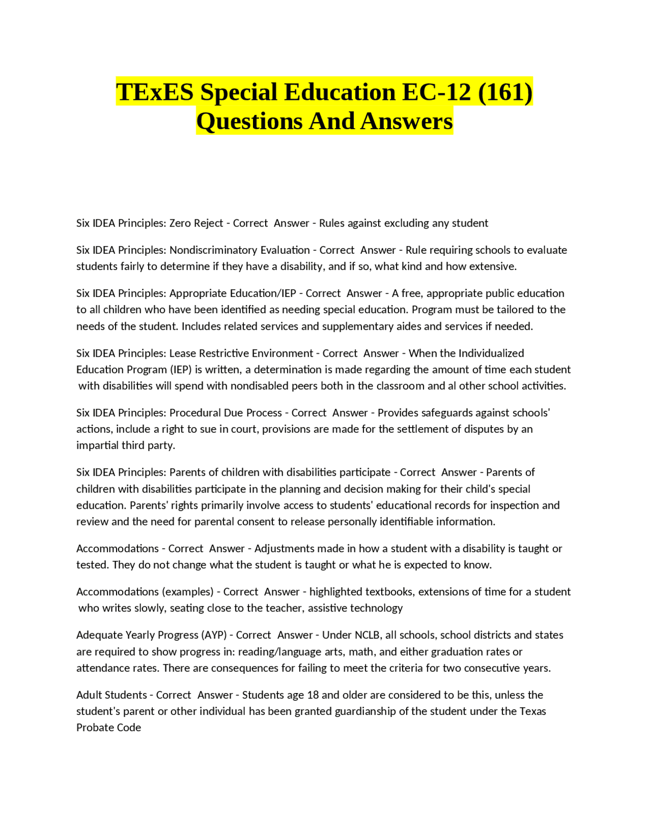 TExES Special Education EC-12 (161): Key Concepts and Principles ...