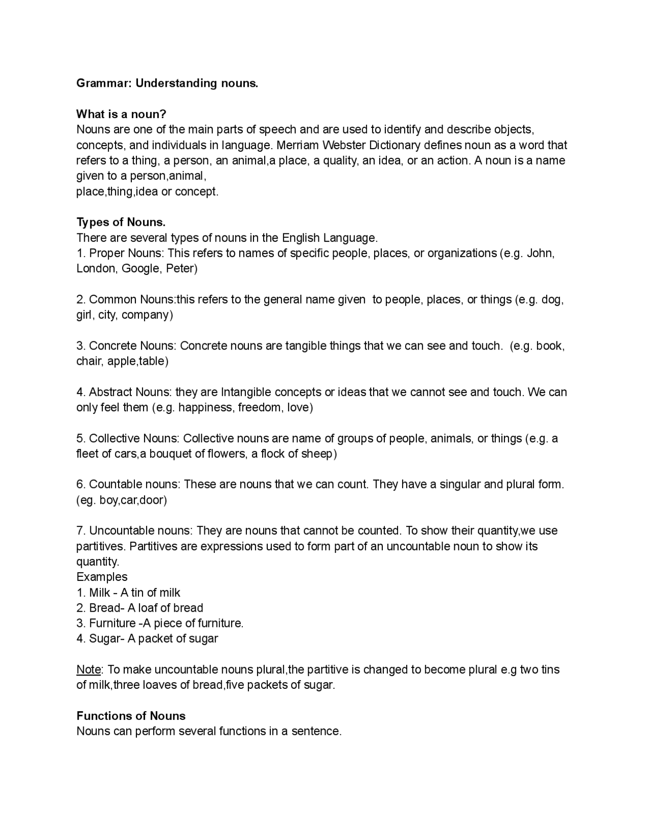 Understanding Nouns: A Grammar Exercise for High School Students ...