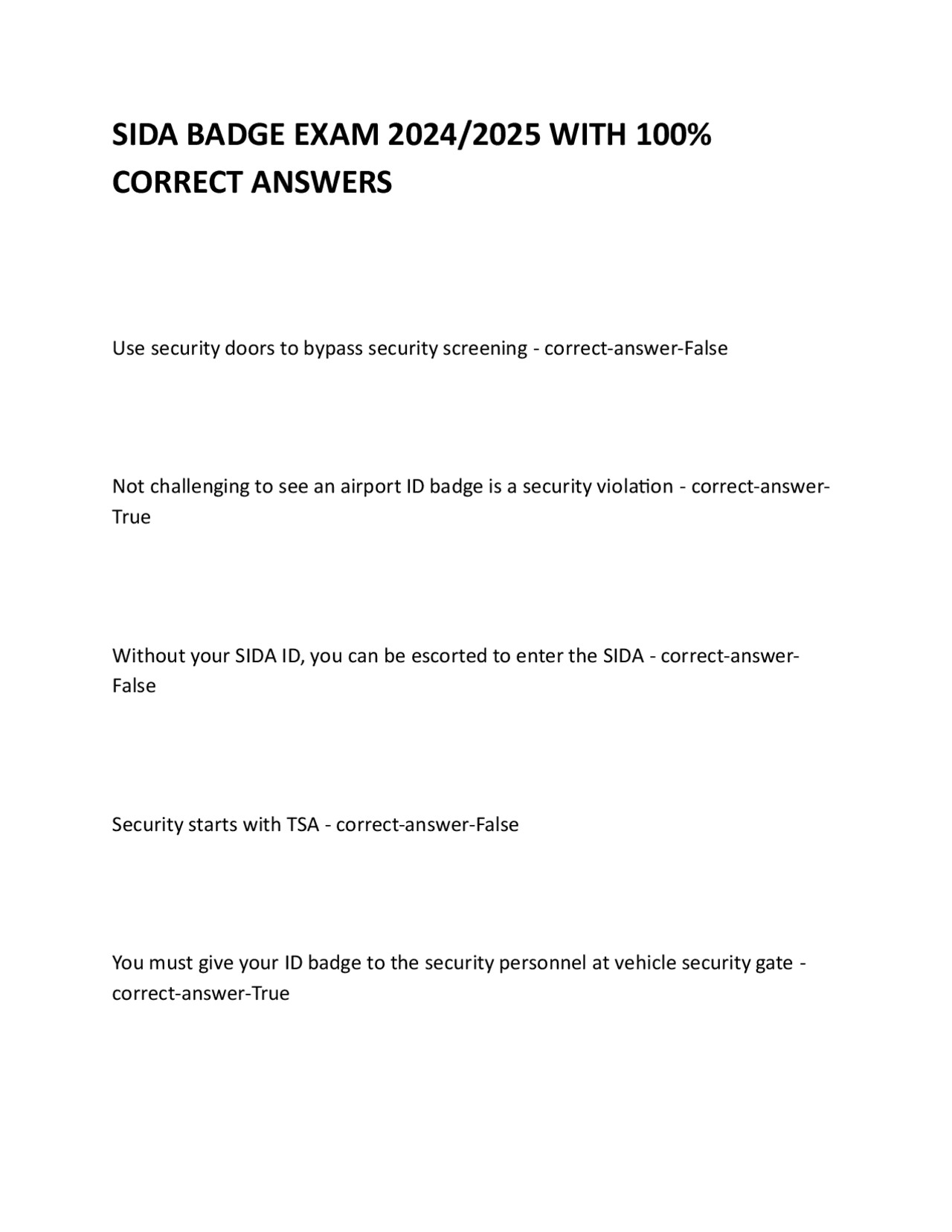 SIDA Badge Exam 2024/2025: Security Procedures and Regulations | Exams ...