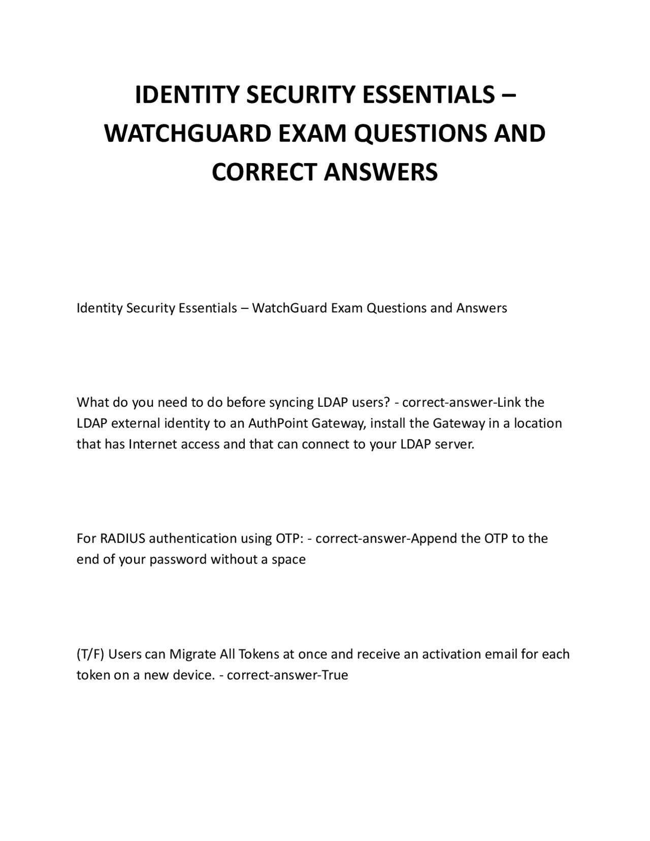 IDENTITY SECURITY ESSENTIALS – WATCHGUARD EXAM QUESTIONS AND CORRECT ...