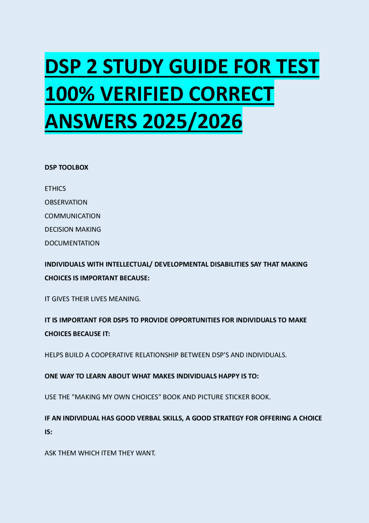 DSP 2 STUDY GUIDE FOR TEST 100% VERIFIED CORRECT ANSWERS 2025/2026 ...