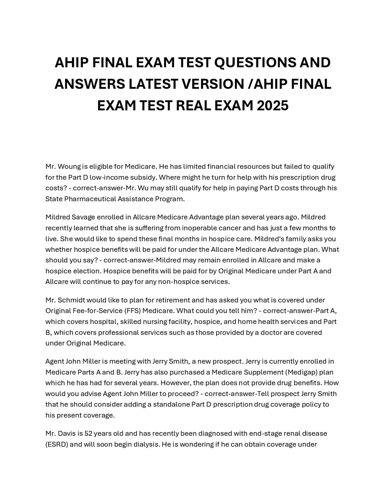 AHIP FINAL EXAM TEST QUESTIONS AND ANSWERS LATEST VERSION /AHIP FINAL ...