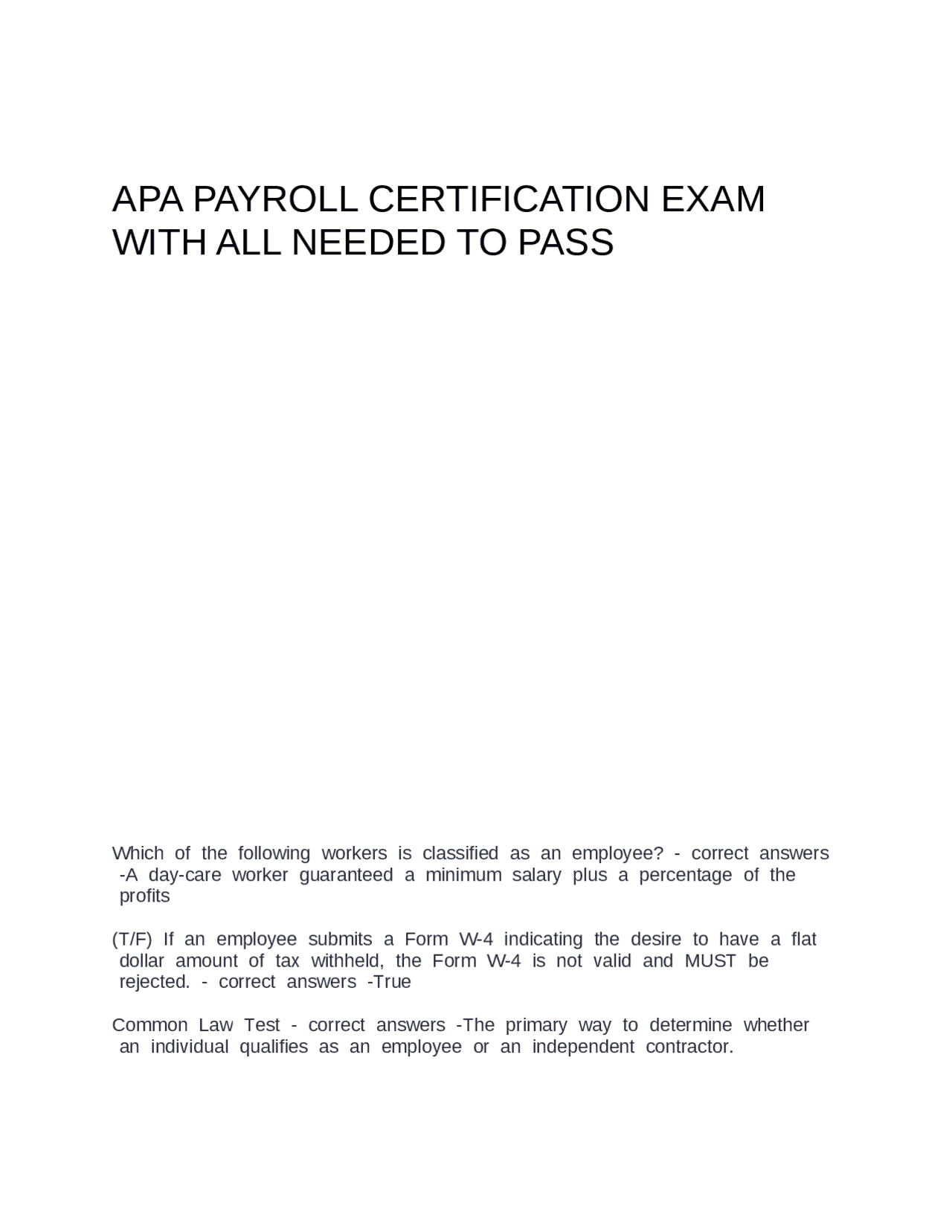 APA PAYROLL CERTIFICATION EXAM WITH ALL NEEDED TO PASS | Exams Advanced ...