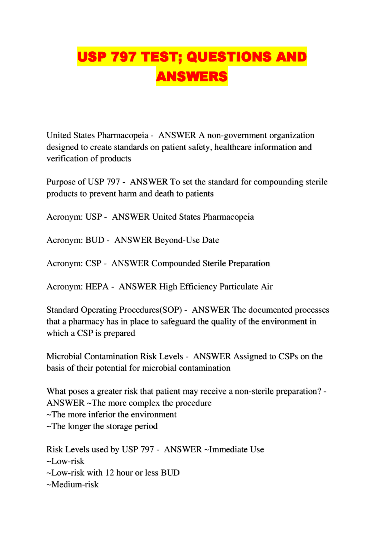 USP 797: Compounding Sterile Preparations - Questions and Answers ...