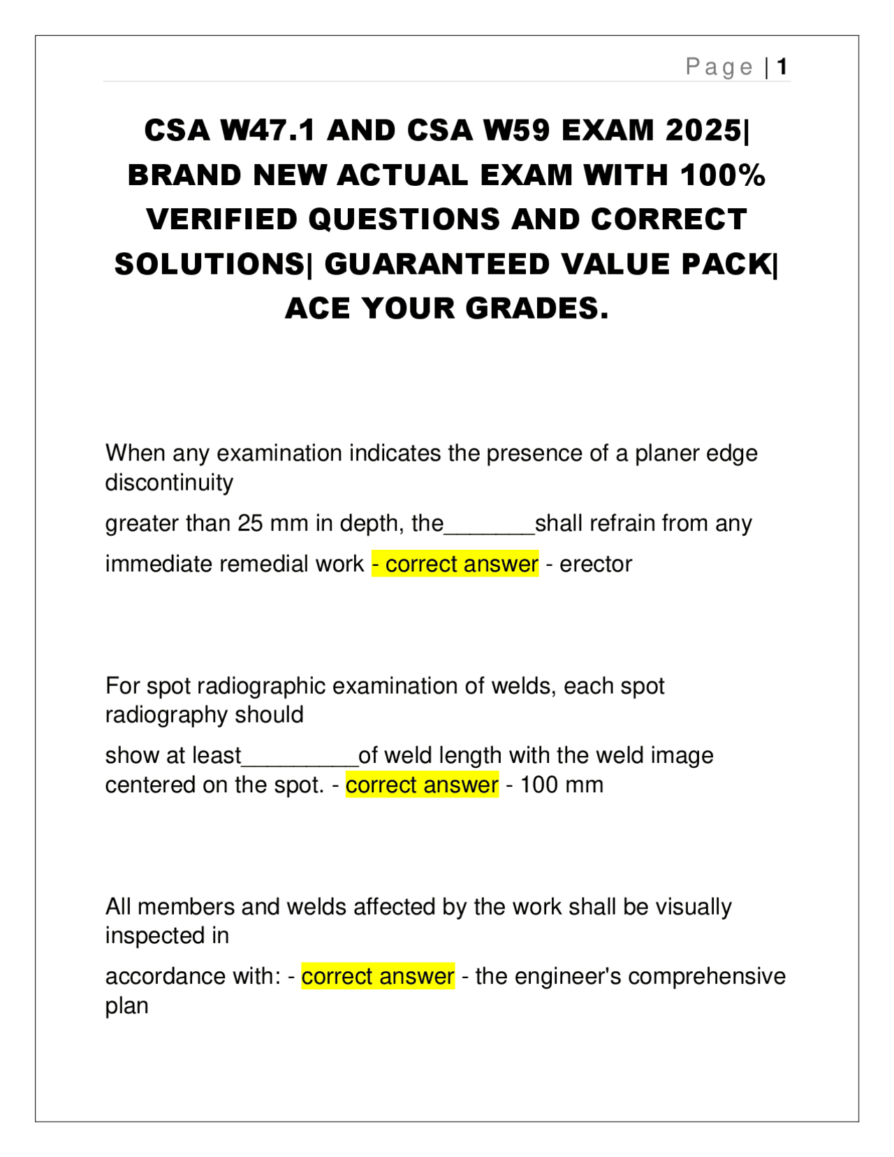 CSA W47.1 and CSA W59 Exam 2025: Welding Standards and Practices ...