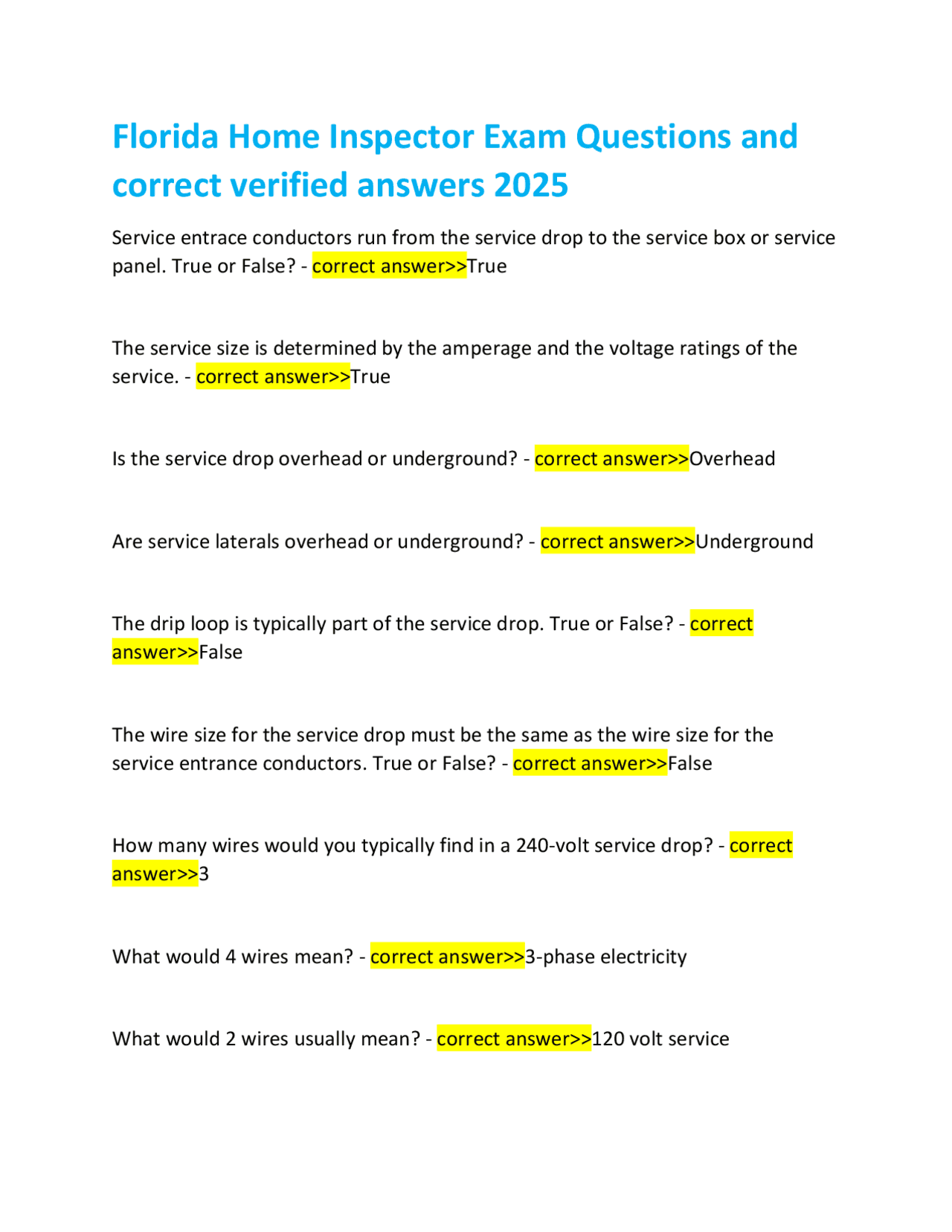 Florida Home Inspector Exam Questions and correct verified answers 2025 ...