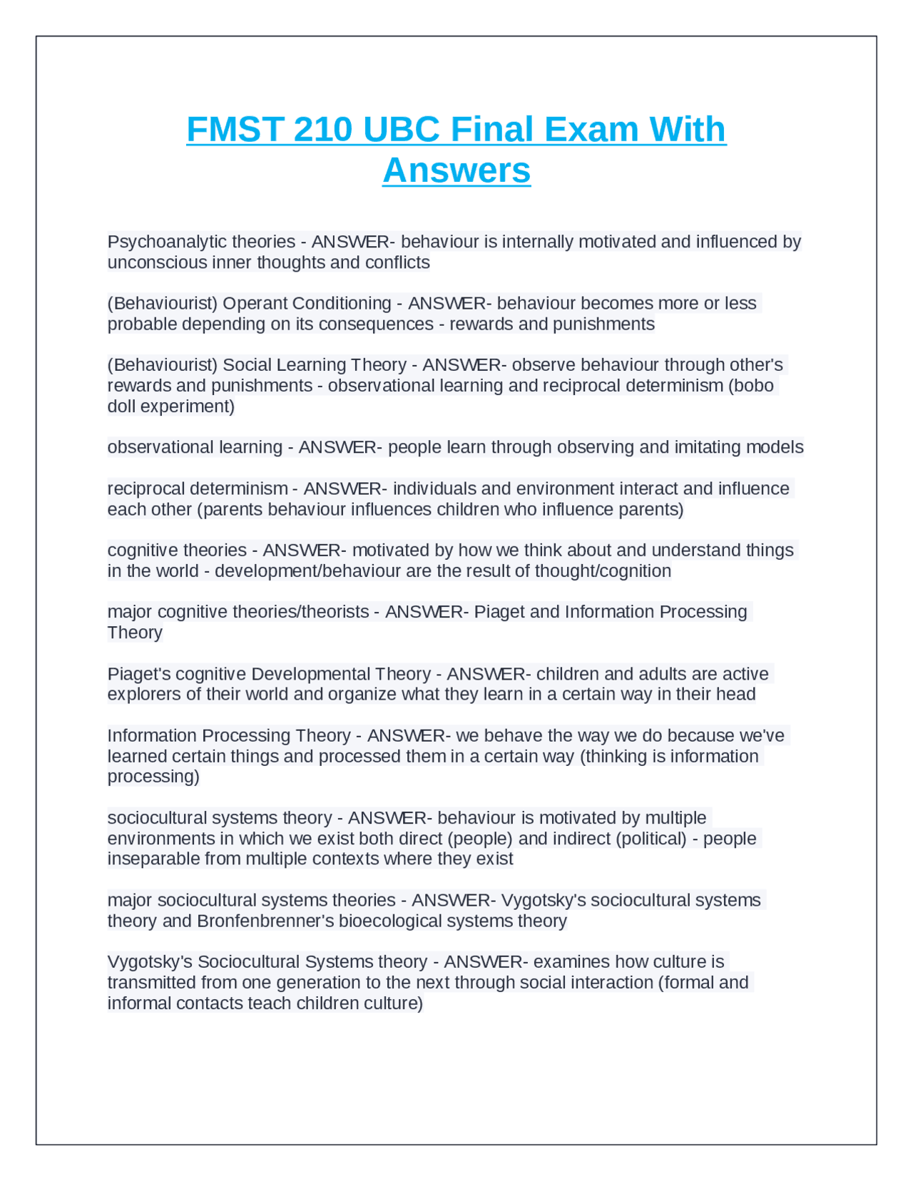 FMST 210 UBC Final Exam With Answers: Key Concepts in Human Development ...