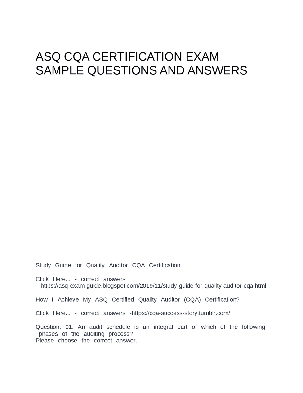 ASQ CQA Certification Exam Sample Questions and Answers | Exams ...