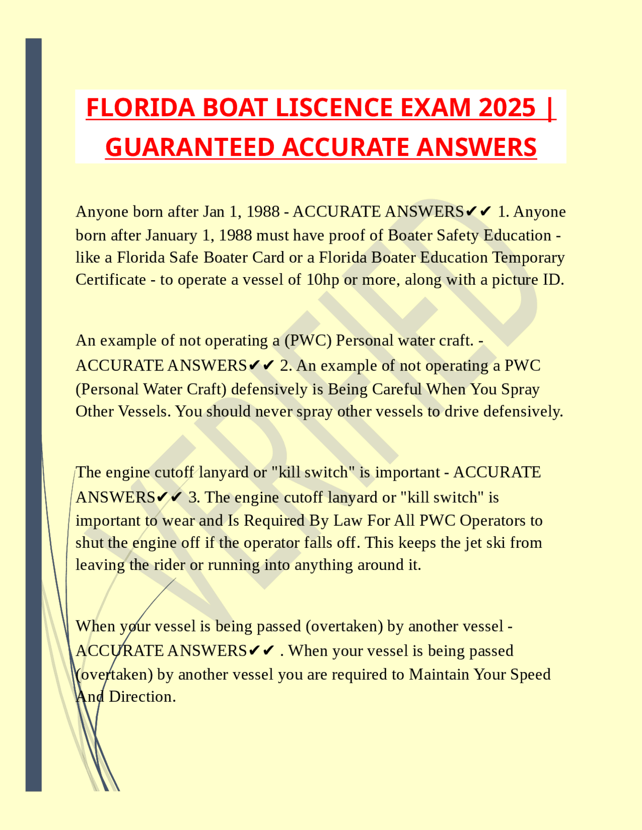 Florida Boat License Exam 2025: Practice Questions and Answers | Exams ...