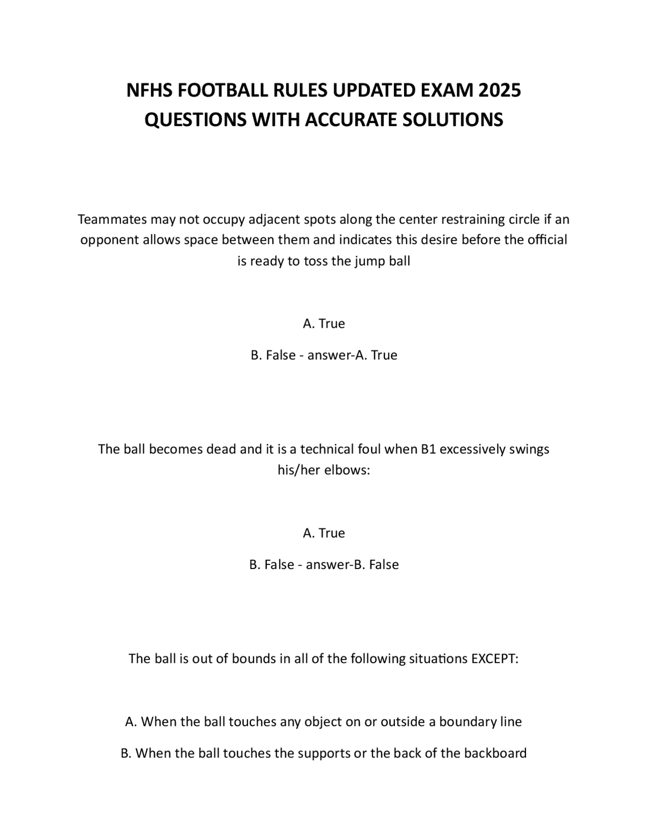 NFHS FOOTBALL RULES UPDATED EXAM 2025 QUESTIONS WITH ACCURATE SOLUTIONS ...