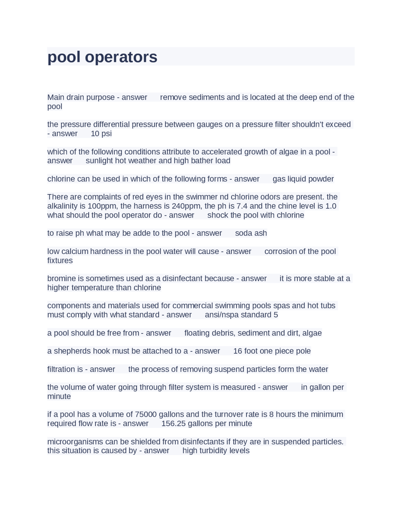pool operators questions and answers fully solved | Exams Advanced ...