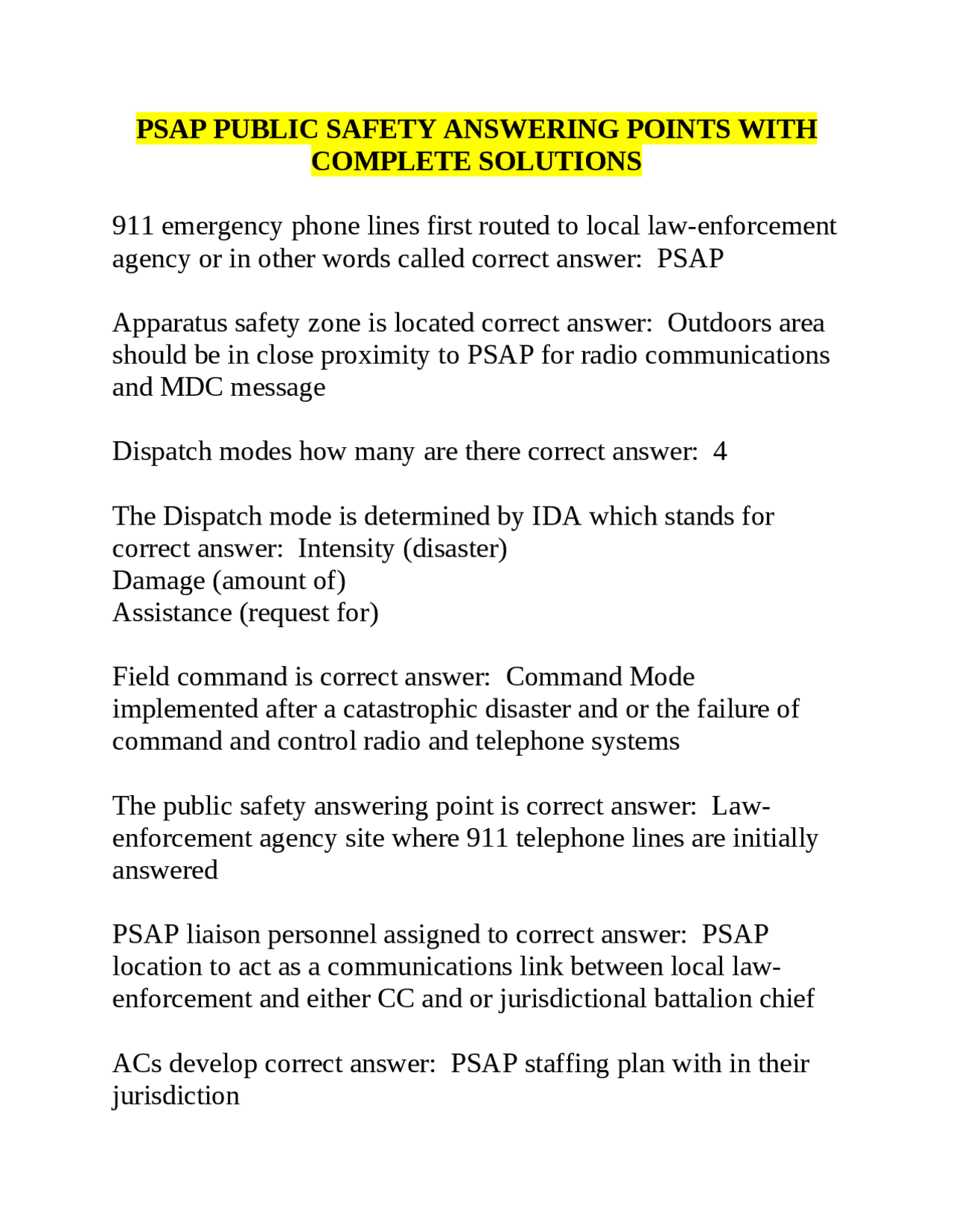 Emergency Response Procedures and Protocols for PSAPs | Exams Nursing ...