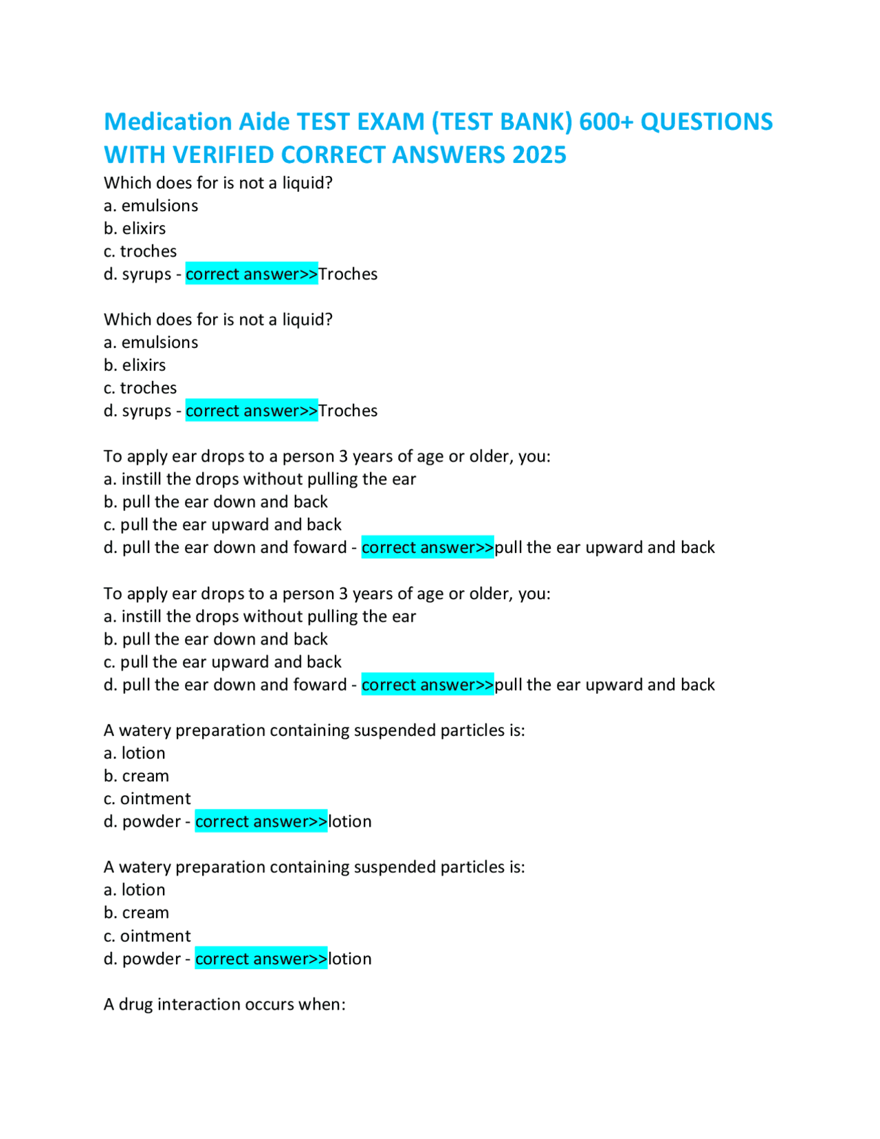 Medication Aide Test Exam: 600+ Questions with Verified Answers | Exams ...