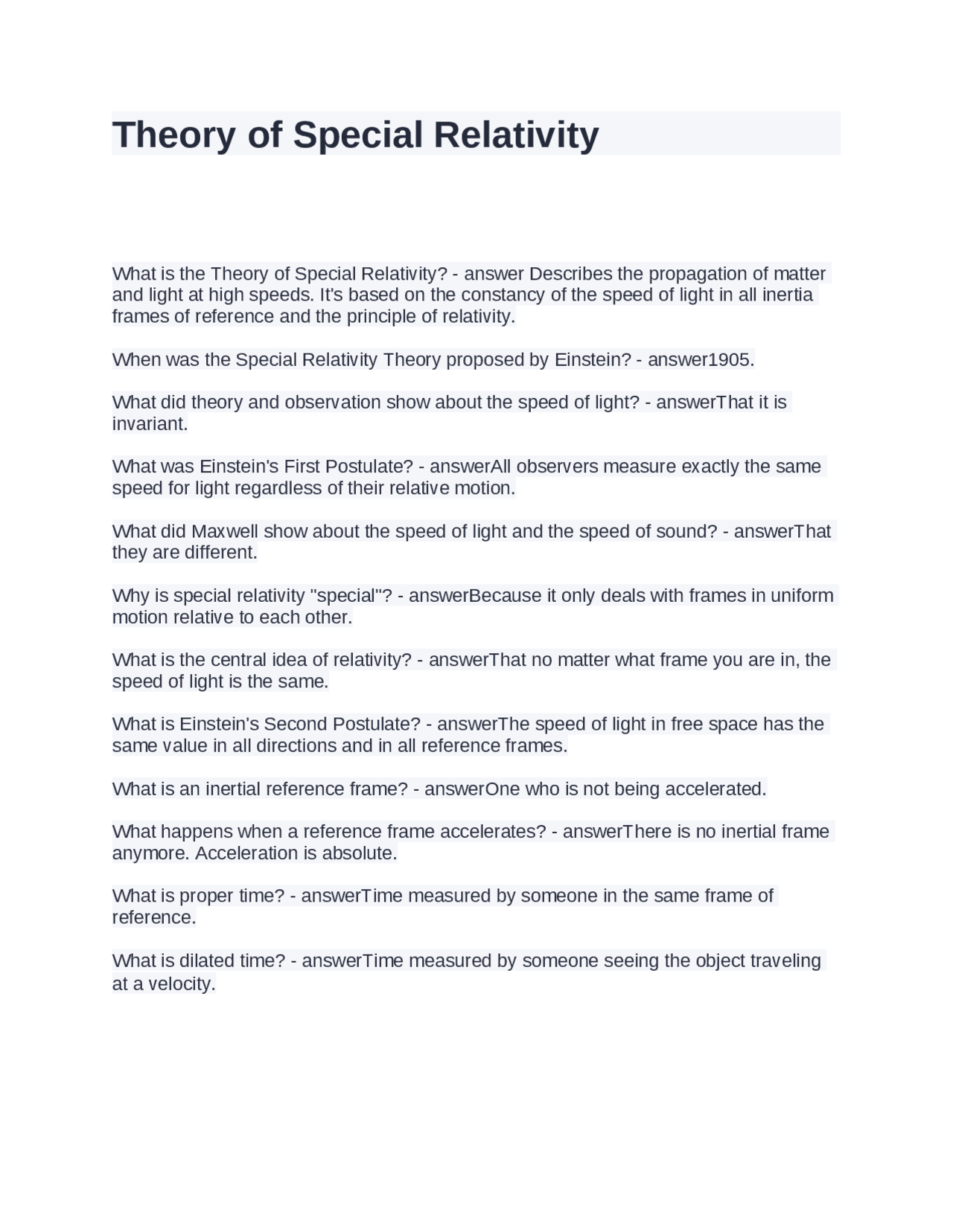 Theory of Special Relativity Questions and Answers 100% Correct | Exams ...