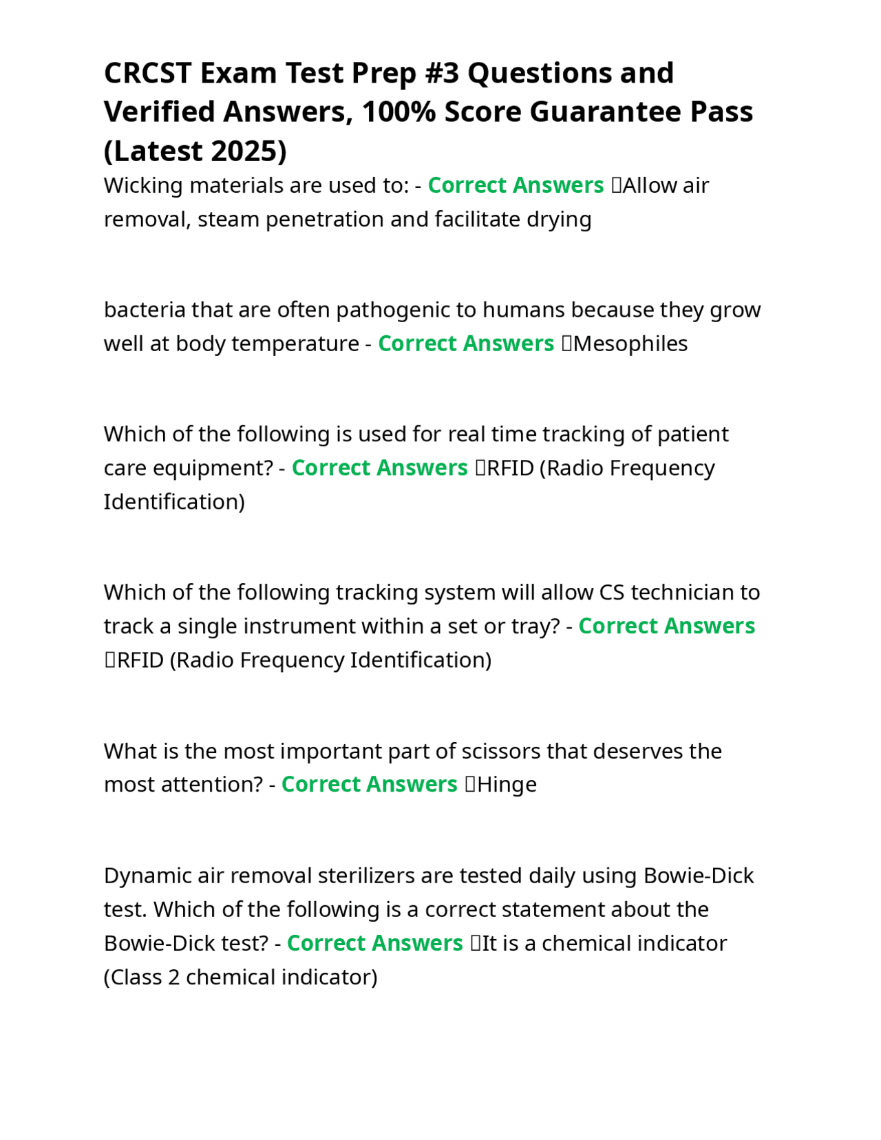 CRCST Exam Test Prep #3: Questions and Answers (Latest 2025) | Exams ...