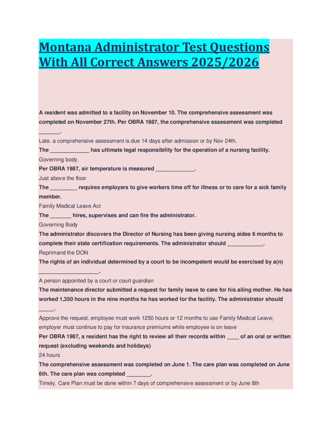 Montana Administrator Test Questions With All Correct Answers 2025/2026 ...