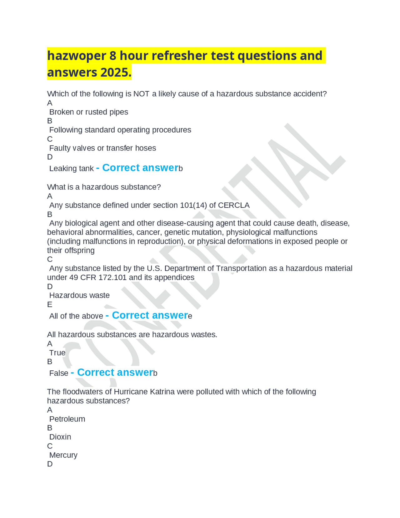 hazwoper 8 hour refresher test questions and answers 2025. | Exams ...