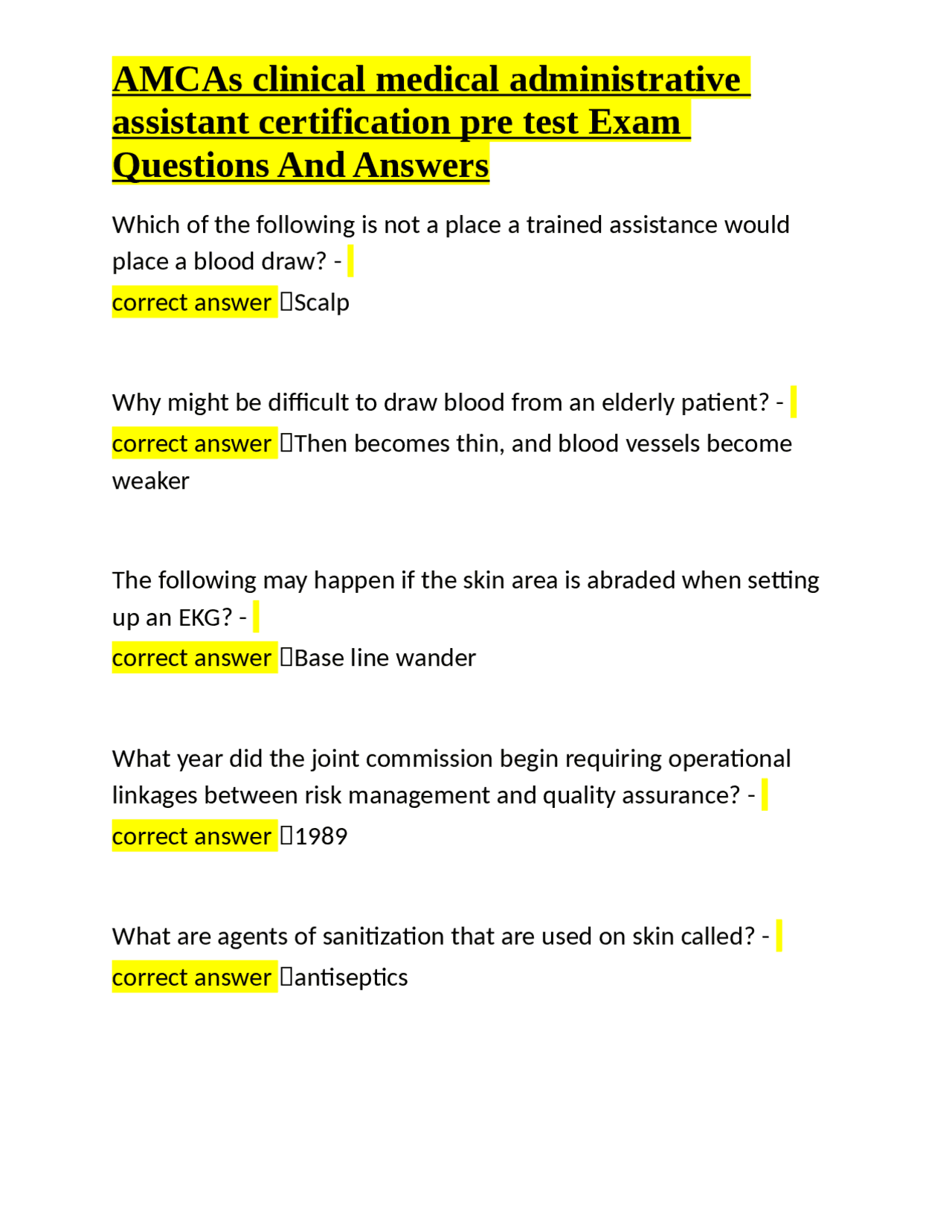 AMCAs clinical medical administrative assistant certification pre test ...