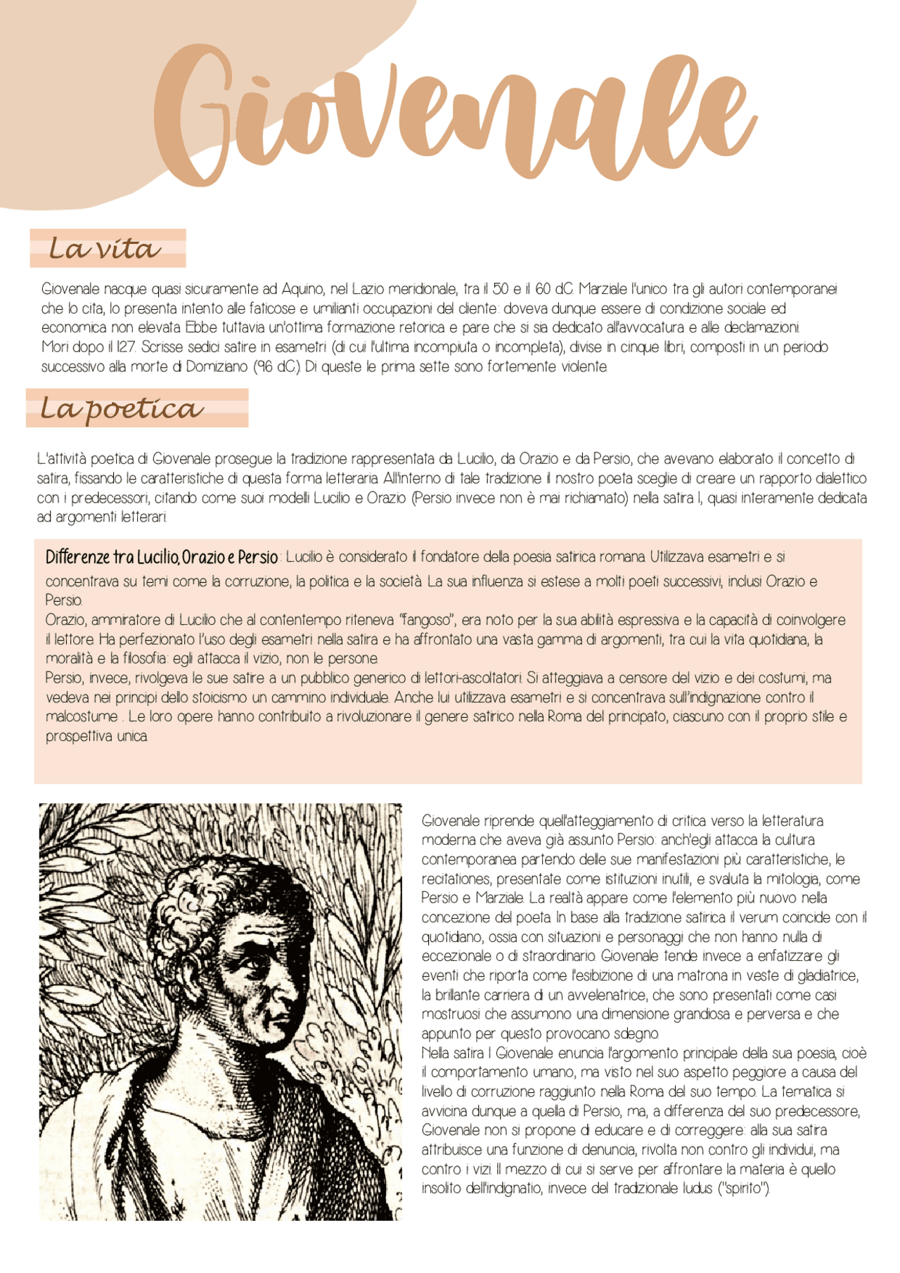 GIOVENALE: dall'indignatio alla satira | Study notes Latin | Docsity