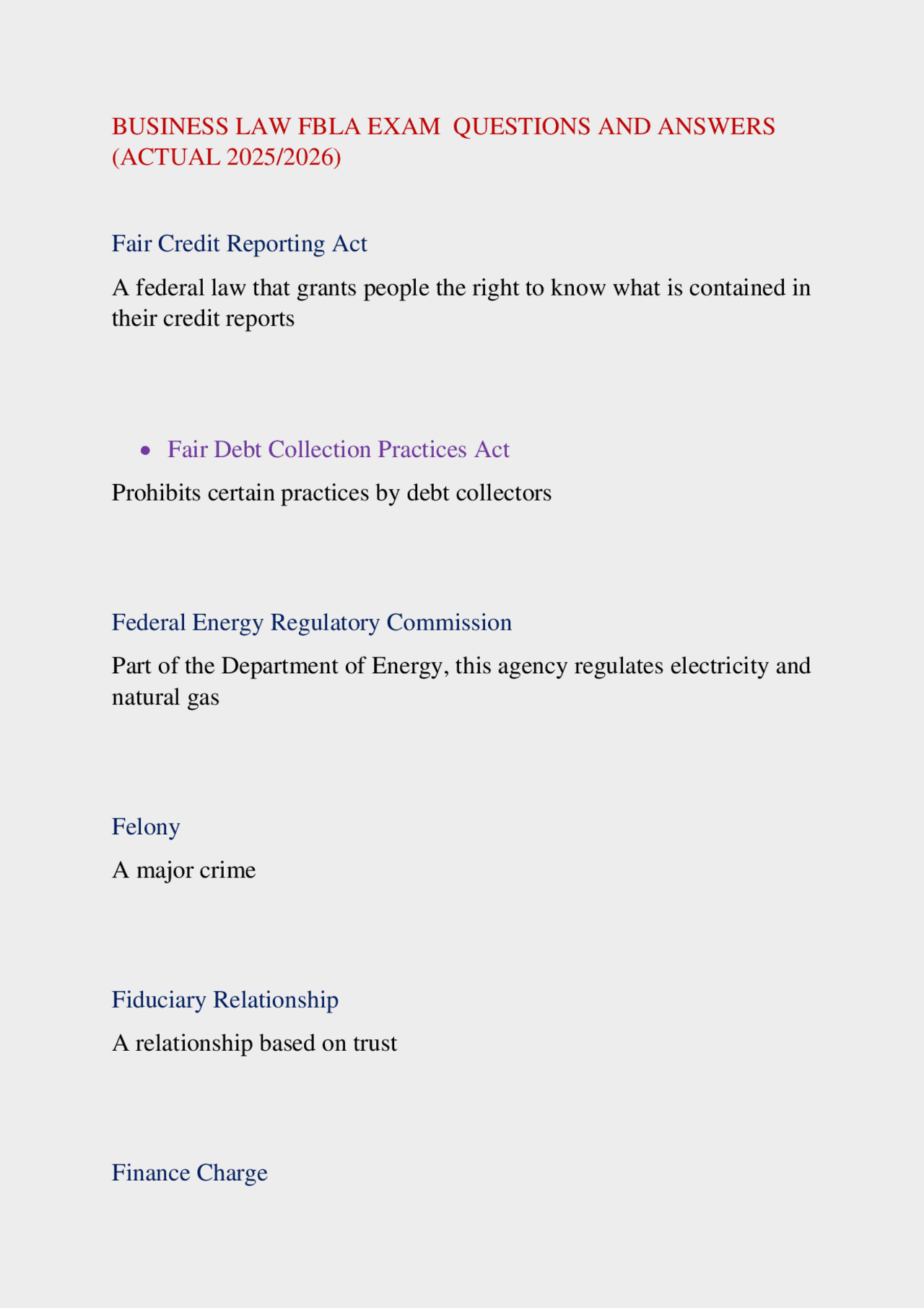 BUSINESS LAW FBLA EXAM QUESTIONS AND ANSWERS (ACTUAL 2025/2026) | Exams ...