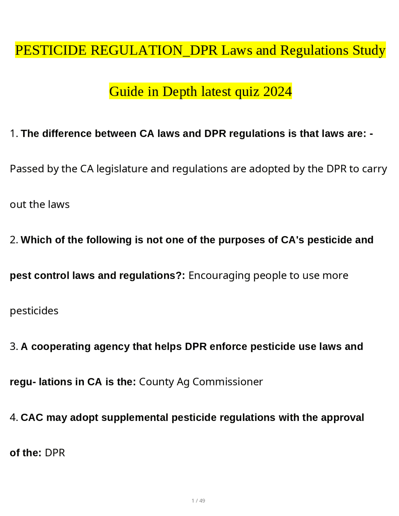 Pesticide Regulation: DPR Laws and Regulations Study Guide in Depth ...