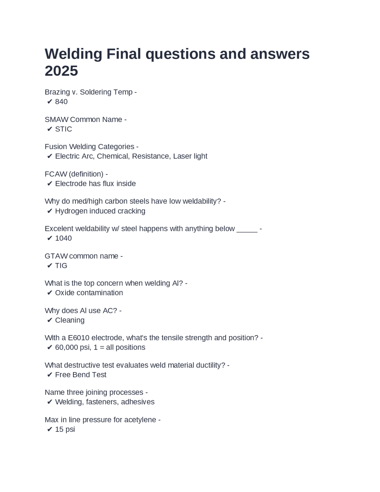 Welding Final Questions & Answers: Comprehensive Guide | Exams Welding ...