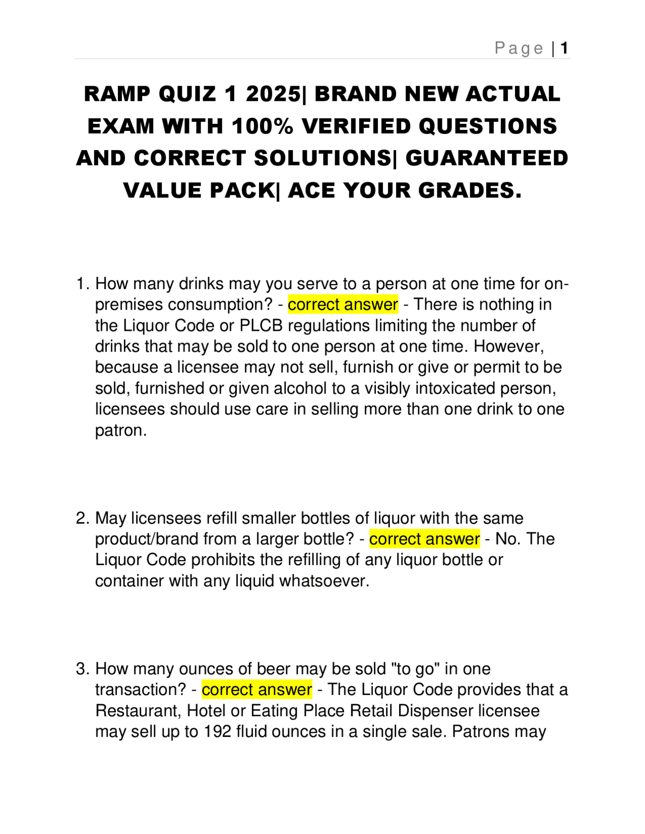 RAMP QUIZ 1 2025| BRAND NEW ACTUAL EXAM. | Exams Advanced Education ...