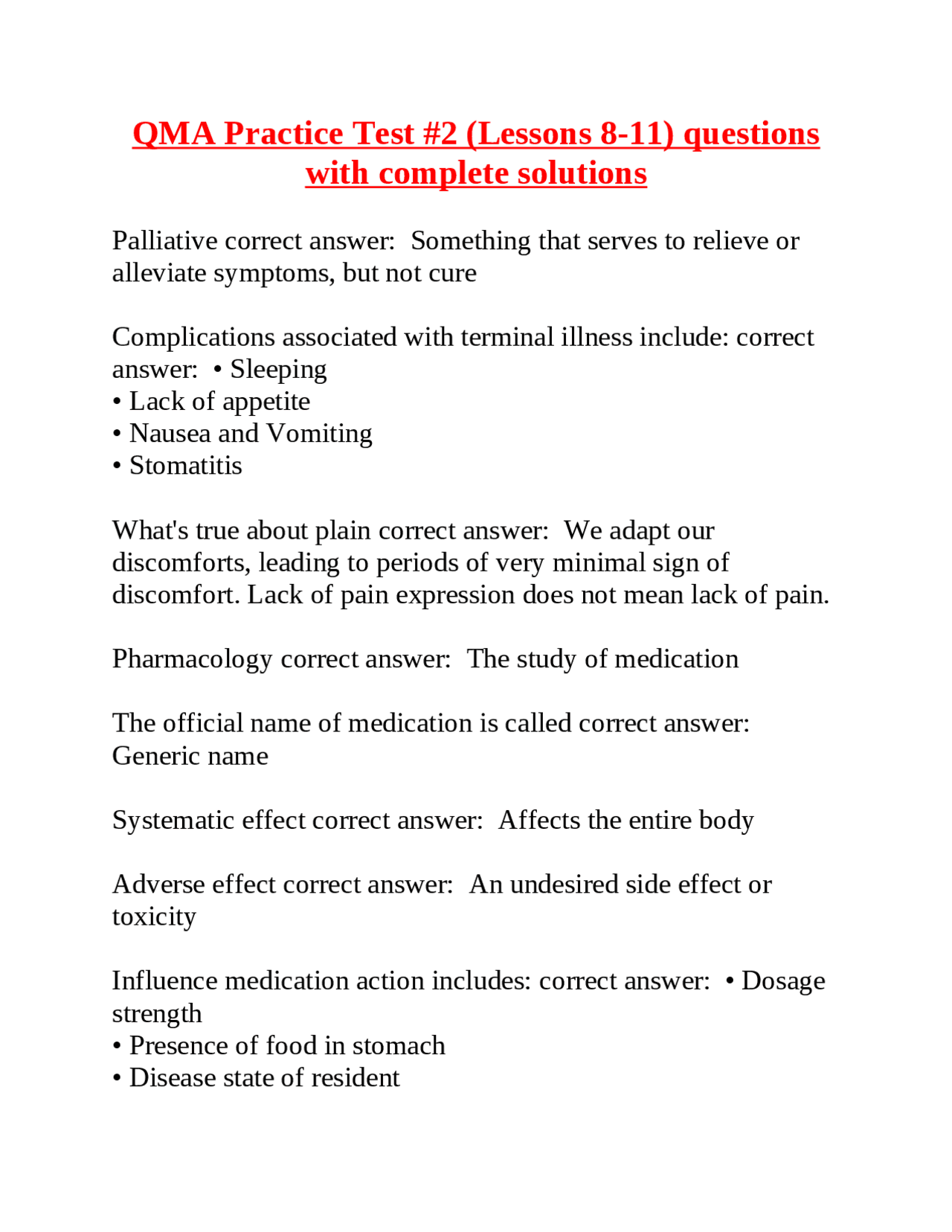 QMA Practice Test #2 (Lessons 8-11) questions with complete solutions ...