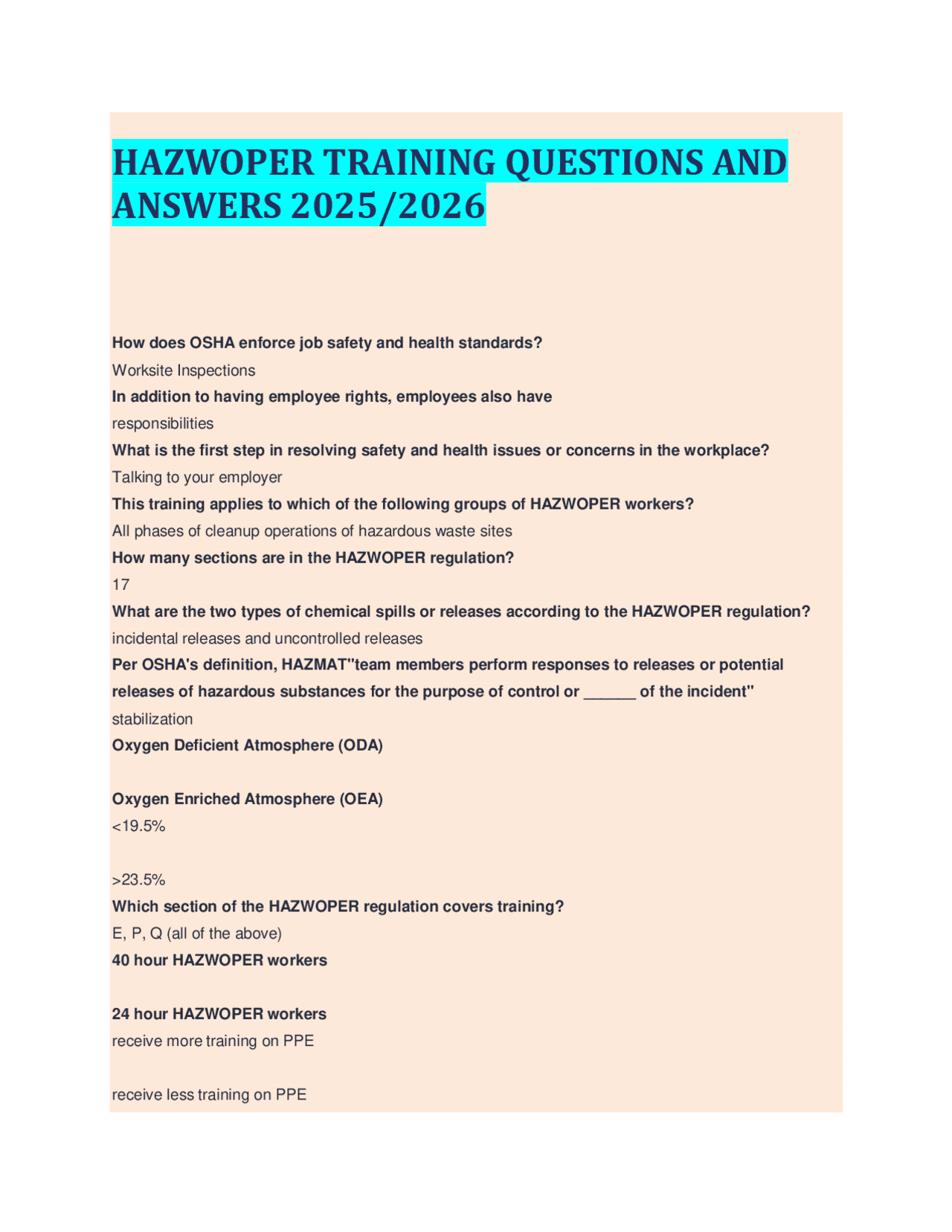 HAZWOPER Training Questions and Answers: A Comprehensive Guide for 2025 ...