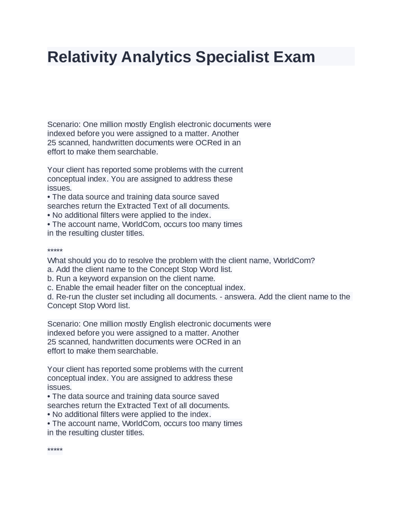 Relativity Analytics Specialist Exam Questions with Correct Answers ...