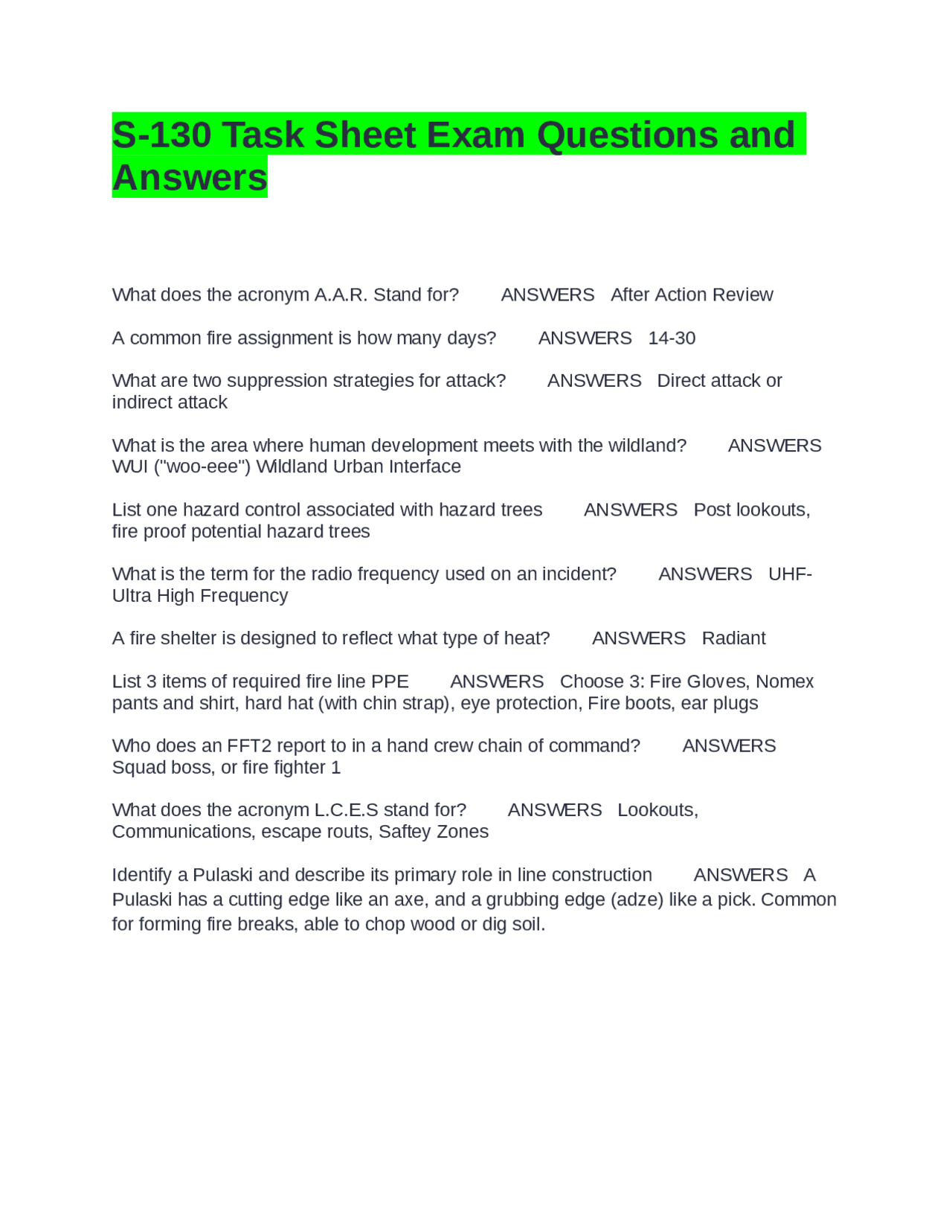 S-130 Task Sheet Exam Questions and Answers with complete solutions | Graded A | Exams Advanced ...