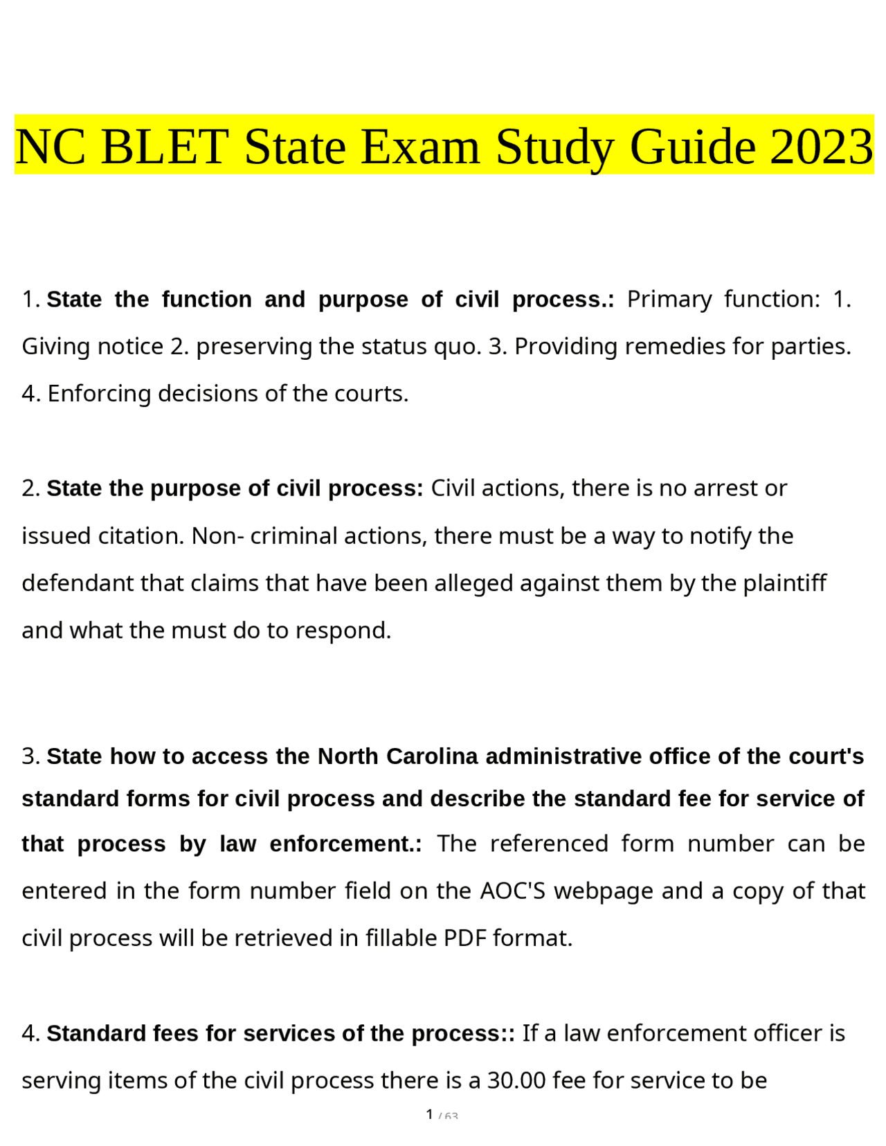NC BLET State Exam Study Guide 2023 | Exams Nursing | Docsity