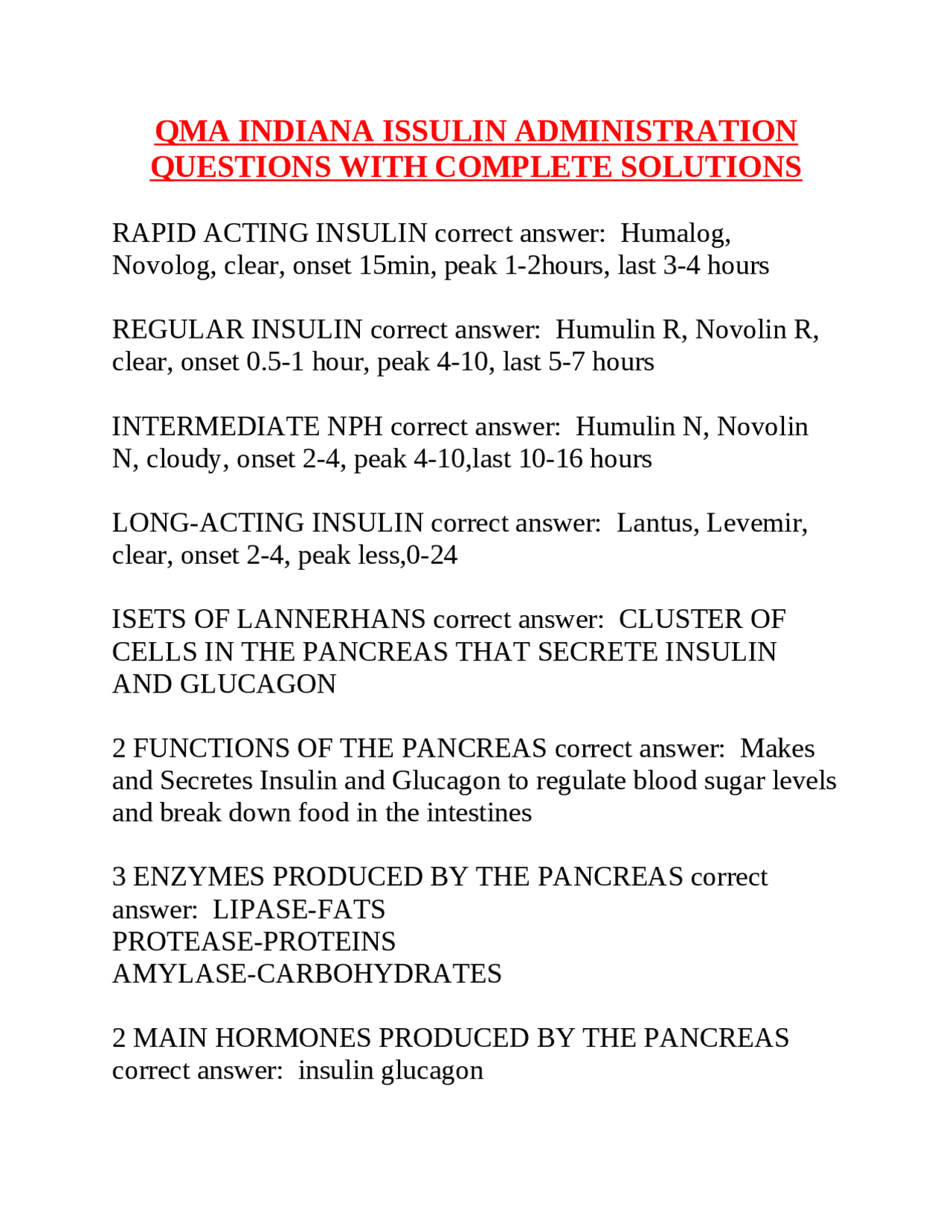 Insulin Administration: Questions and Answers with Complete Solutions ...